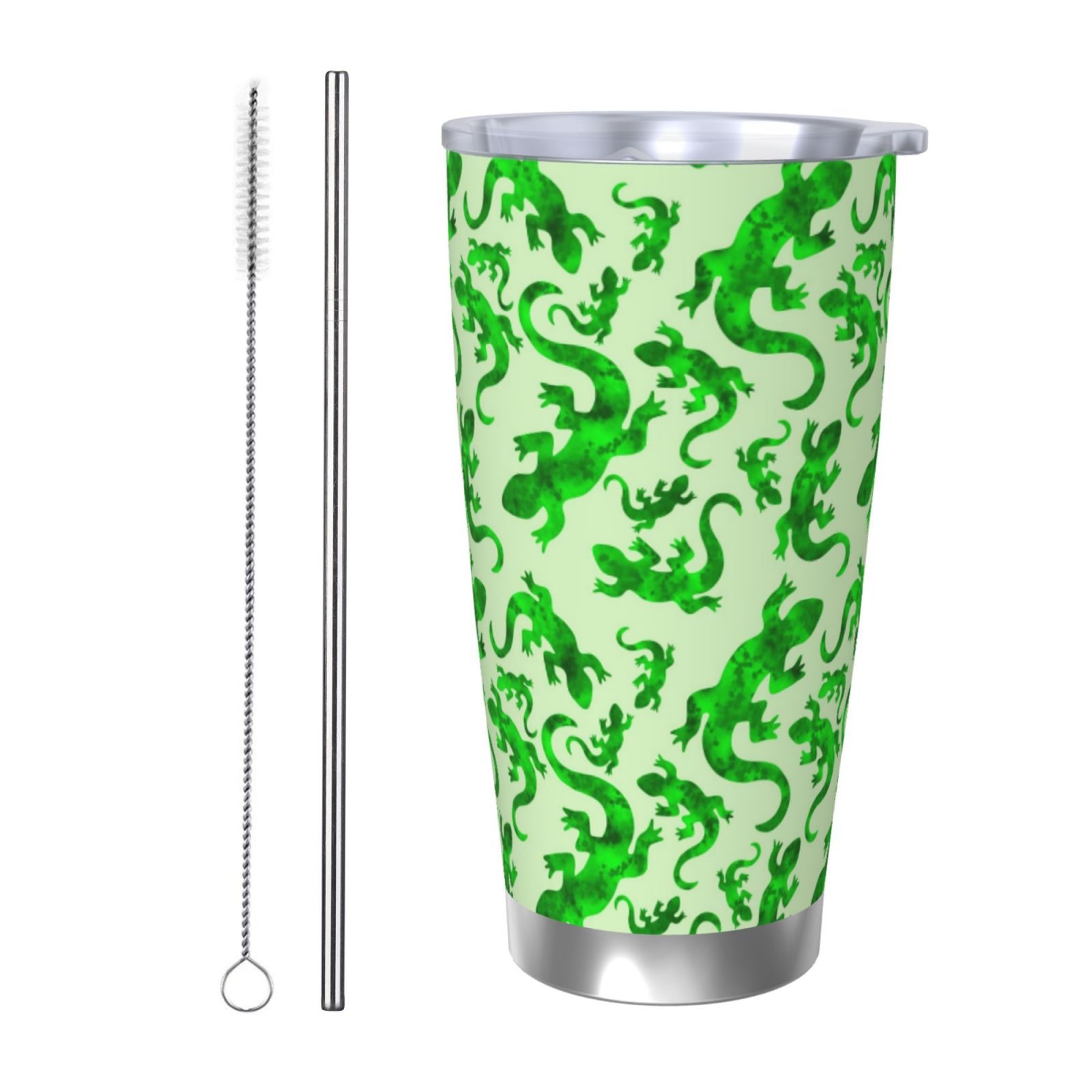 Balery Green Lizard Pattern 20oz Insulated Car Cup with Dual Drink Lids ...