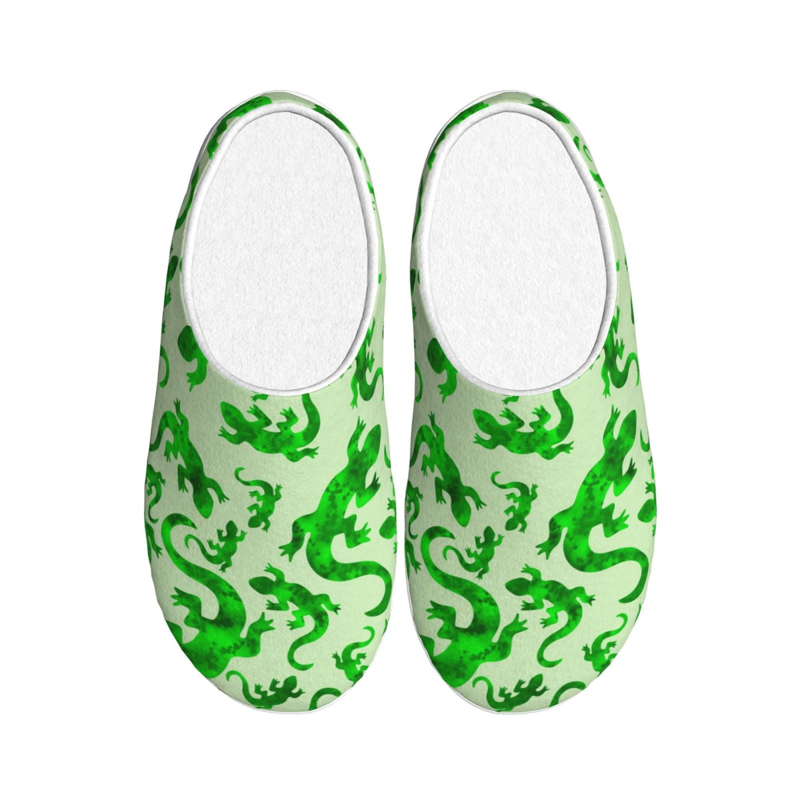 Balery Green Lizard Pattern Women's Fuzzy Memory Foam Slippers Fluffy ...