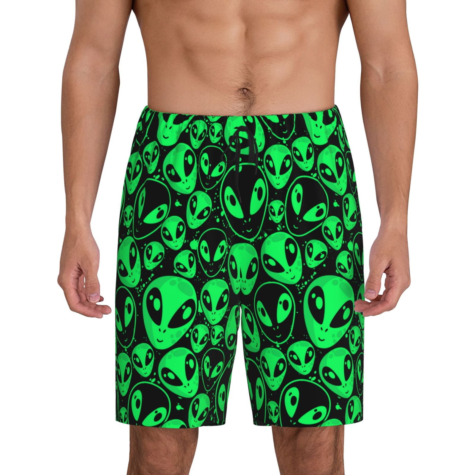 Balery Green Monster Pattern Men's Cotton Knit Pajama Shorts Waistband ...