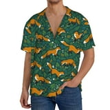 Balery Green Plants with Fox Men's Casual Button Down Shirt Short ...