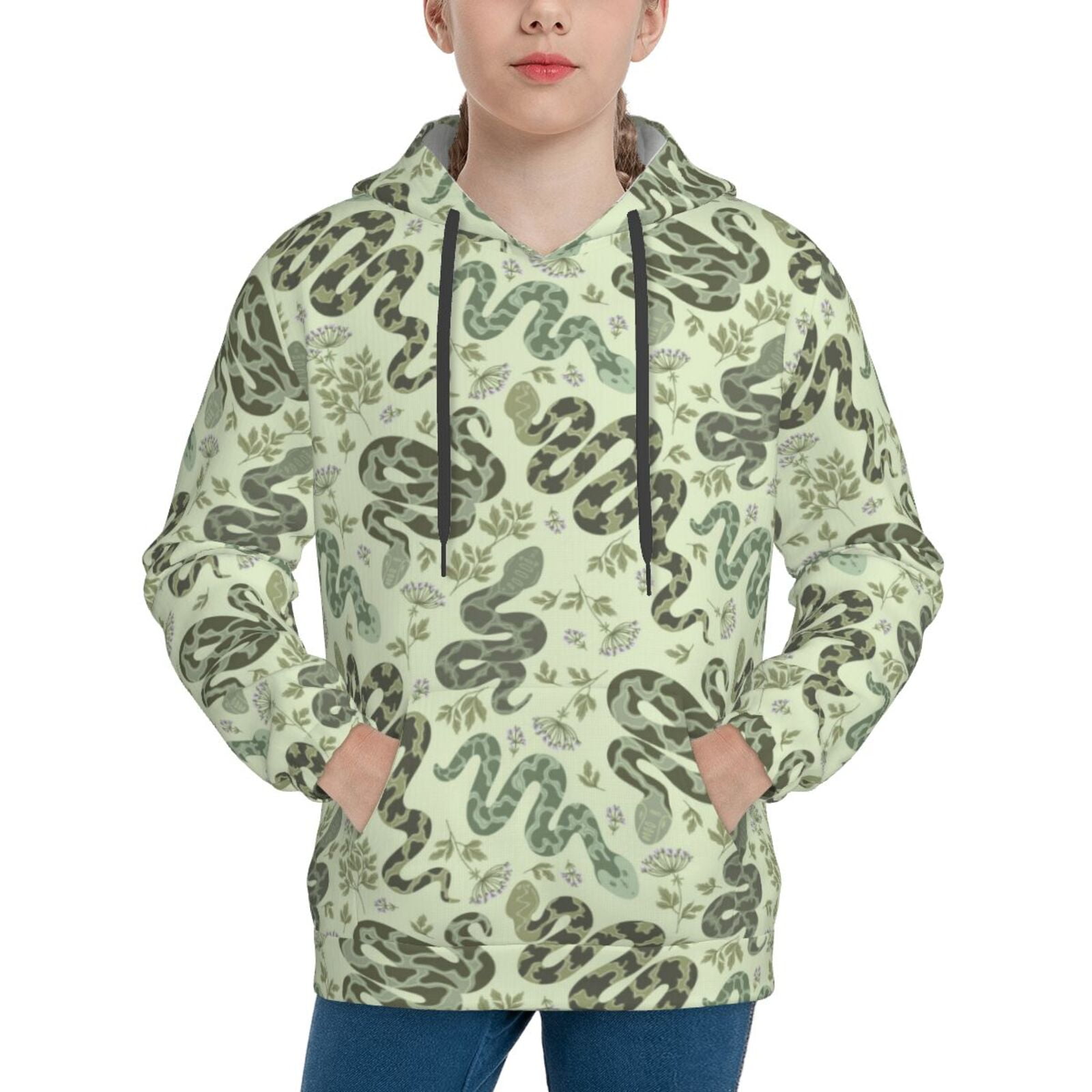 Balery Green Snake Pattern Boys Hoodie, Youth Pullover Hooded ...