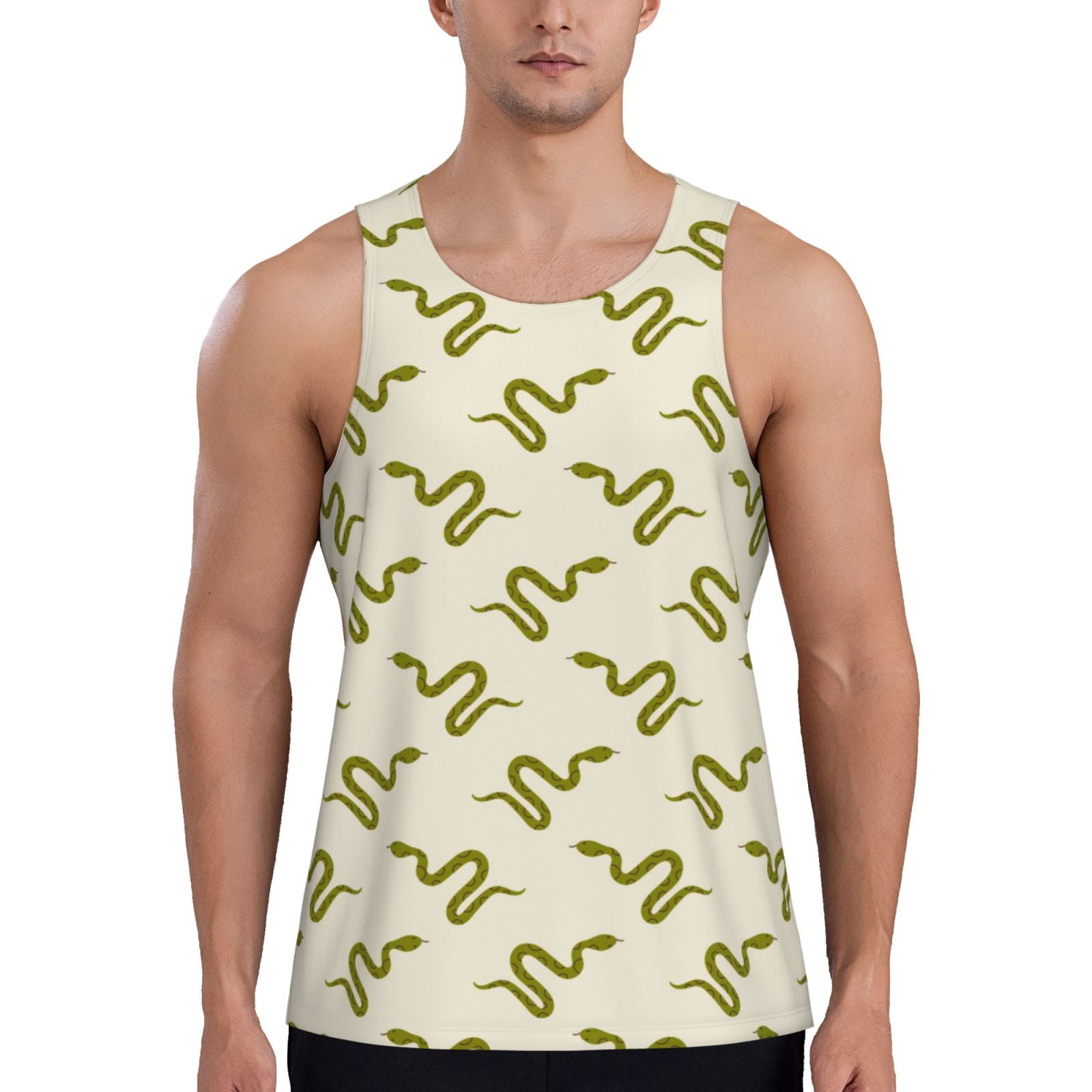 Balery Green Snake Pattern Men's Workout Tank Top Gym Muscle Tee ...