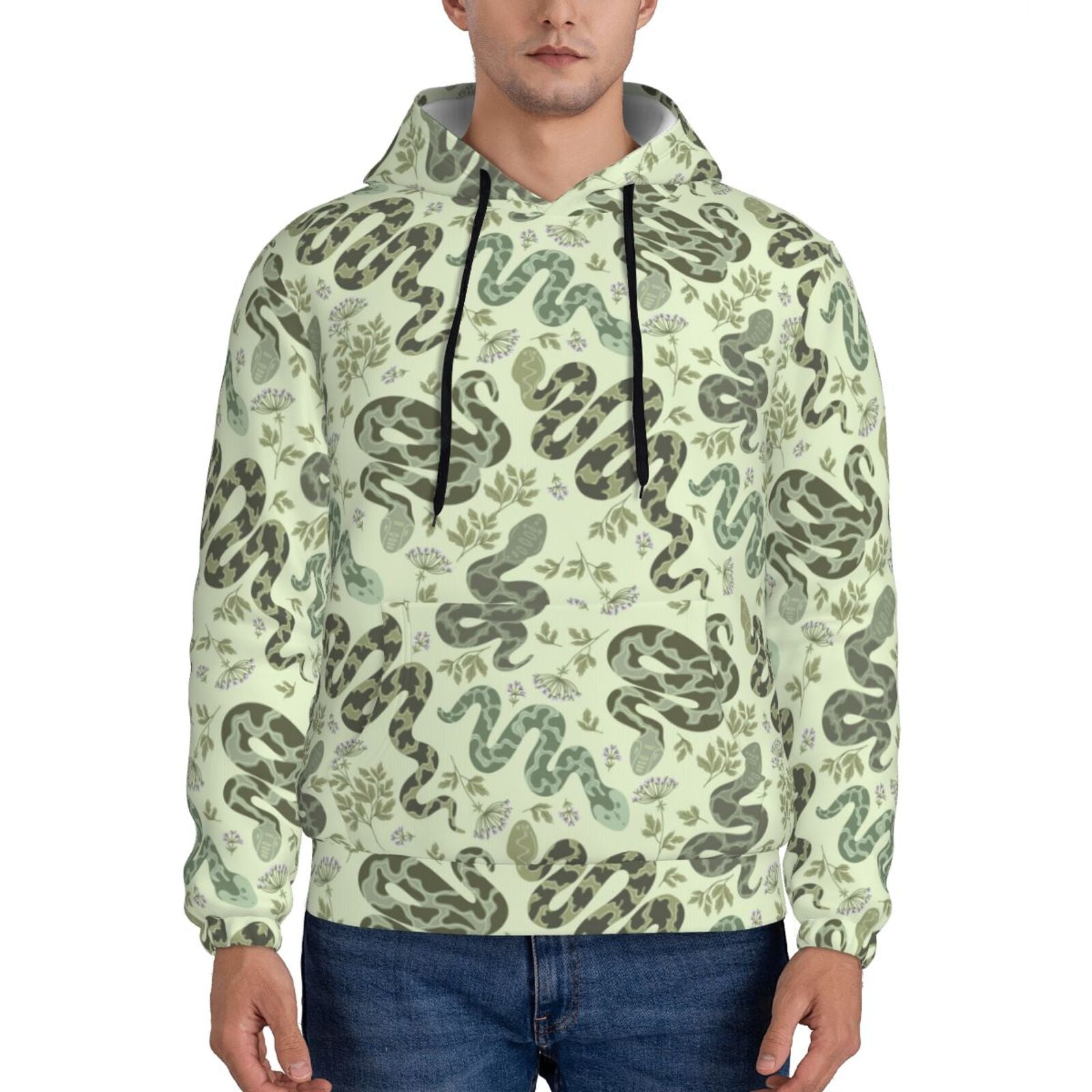 Balery Green Snake Pattern Mens Hoodie Kangaroo Pocket Hoodie Pullover ...