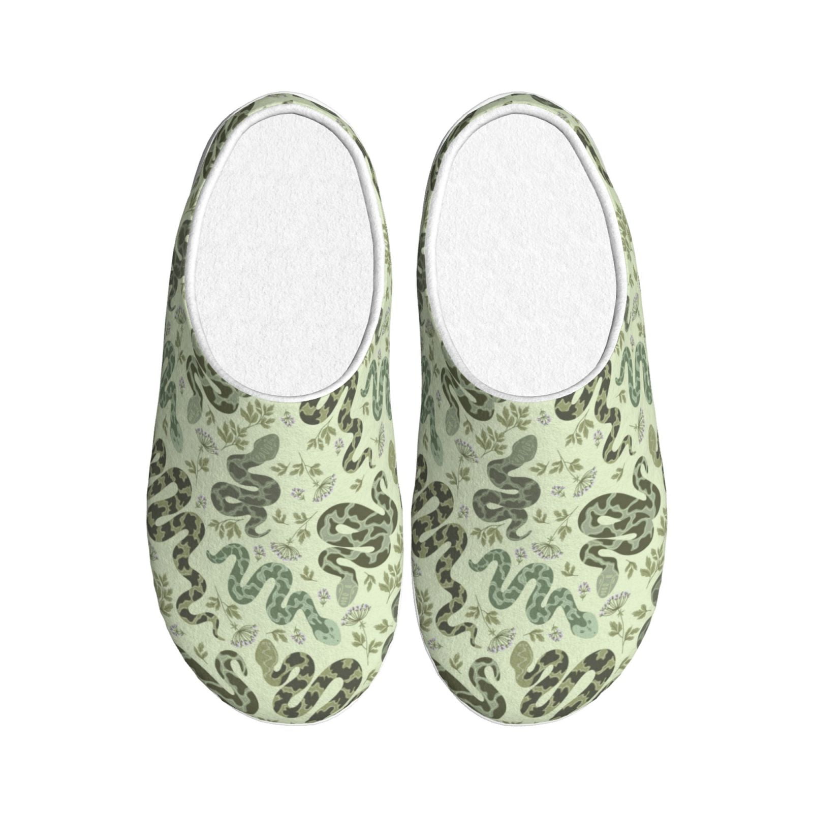 Balery Green Snake Pattern Women's Fuzzy Memory Foam Slippers Fluffy ...