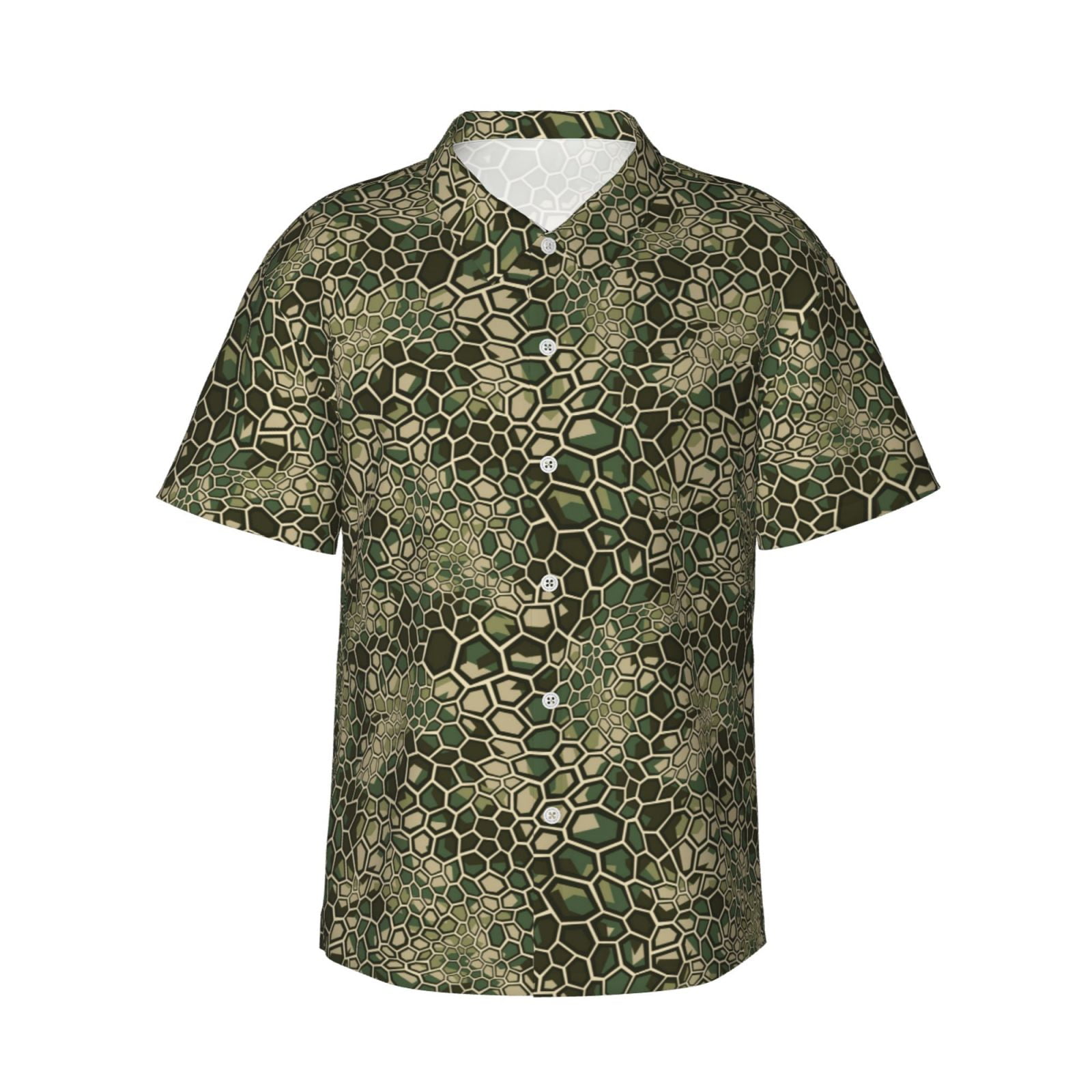 Balery Green Snake Skin Print Men S Hawaiian Shirts Short Sleeve Beach