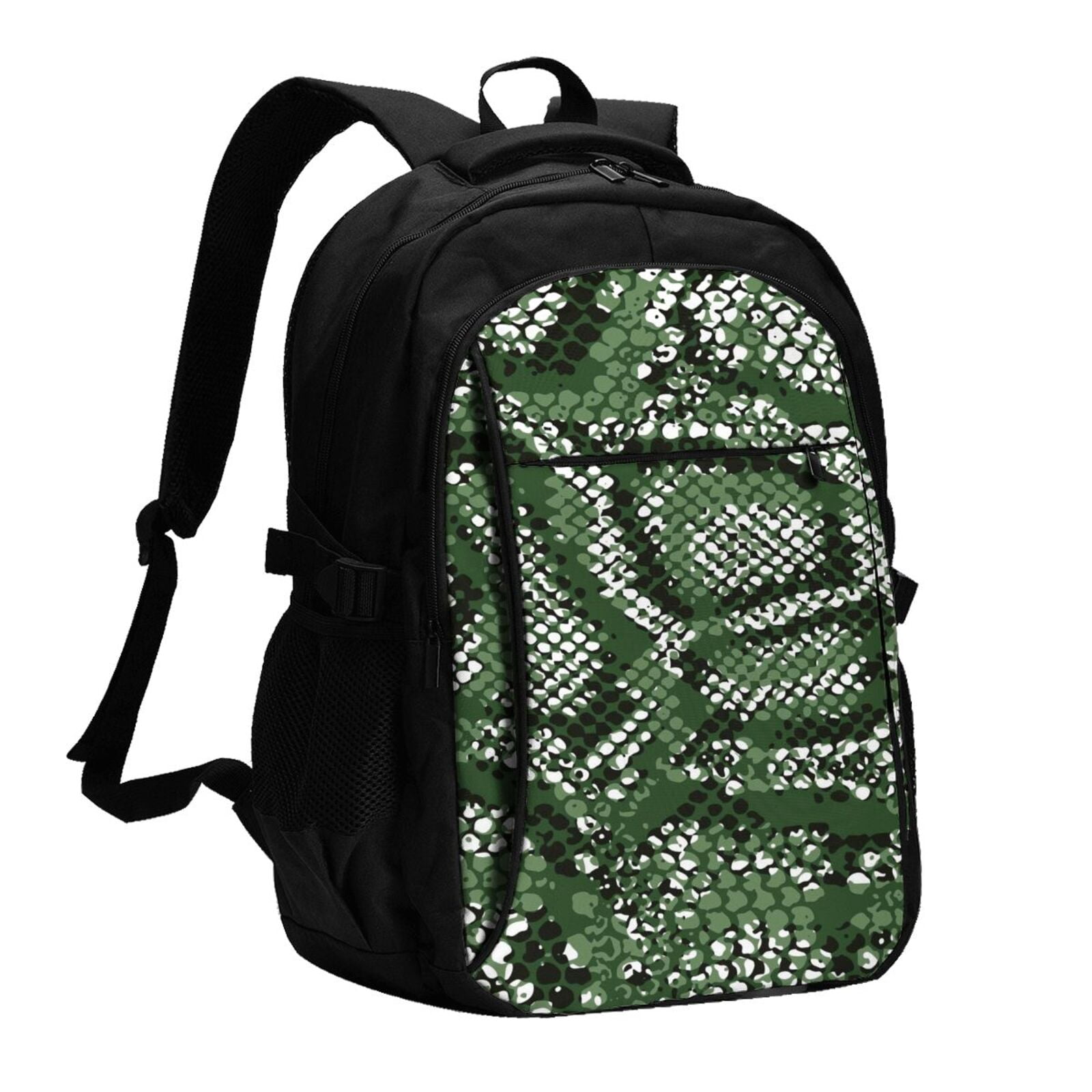 Balery Green Snakeskin Print USB Charging Backpack for Men and Women ...