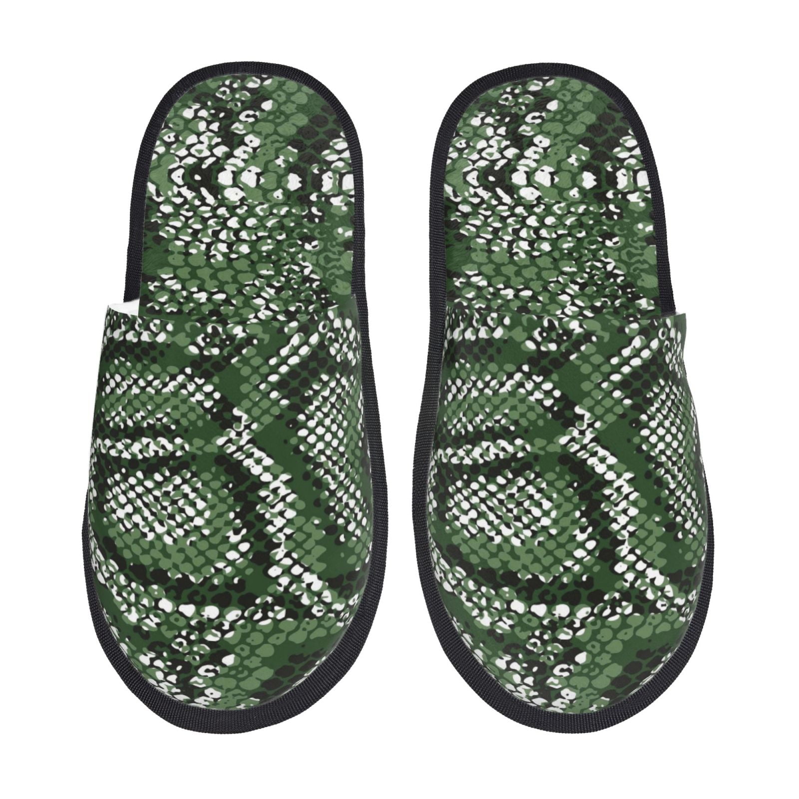 Balery Green Snakeskin Slient Indoor Furry Fleece Comfort House Shoes ...
