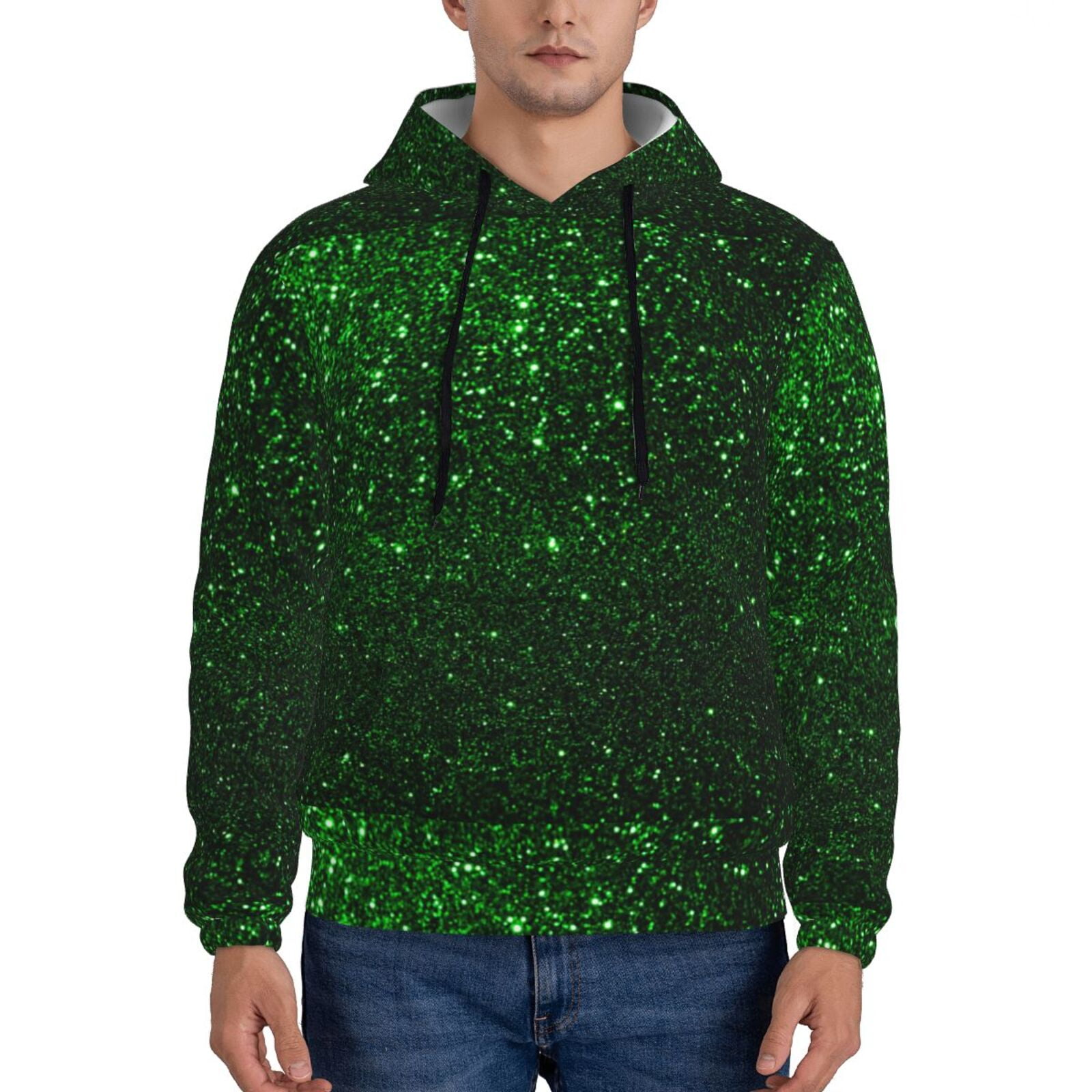 Balery Green Sparkling Pattern Mens Hoodie Kangaroo Pocket Hoodie ...