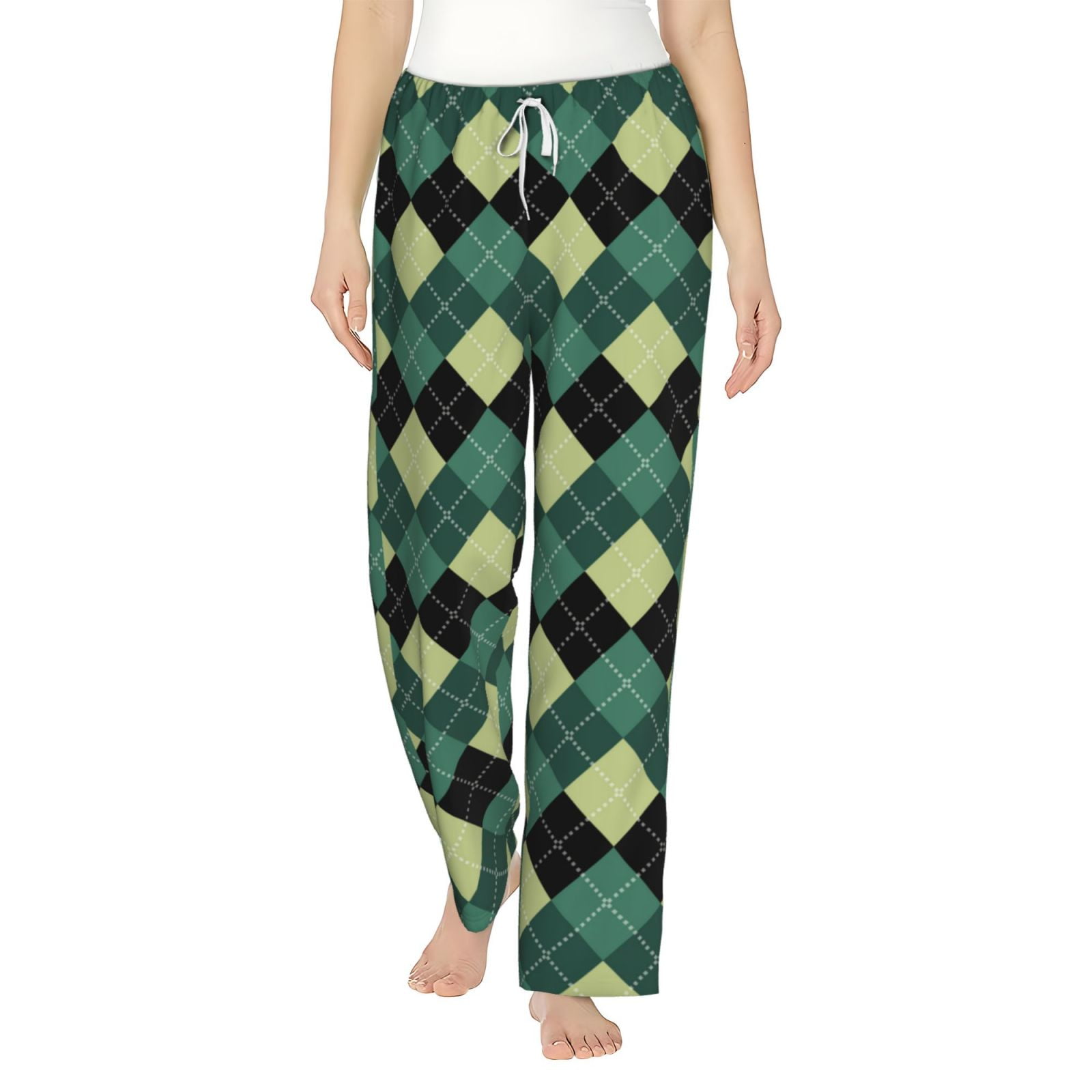Balery Green Squares print Women's Pajama Pants,Ultra Lightweight Pjs ...