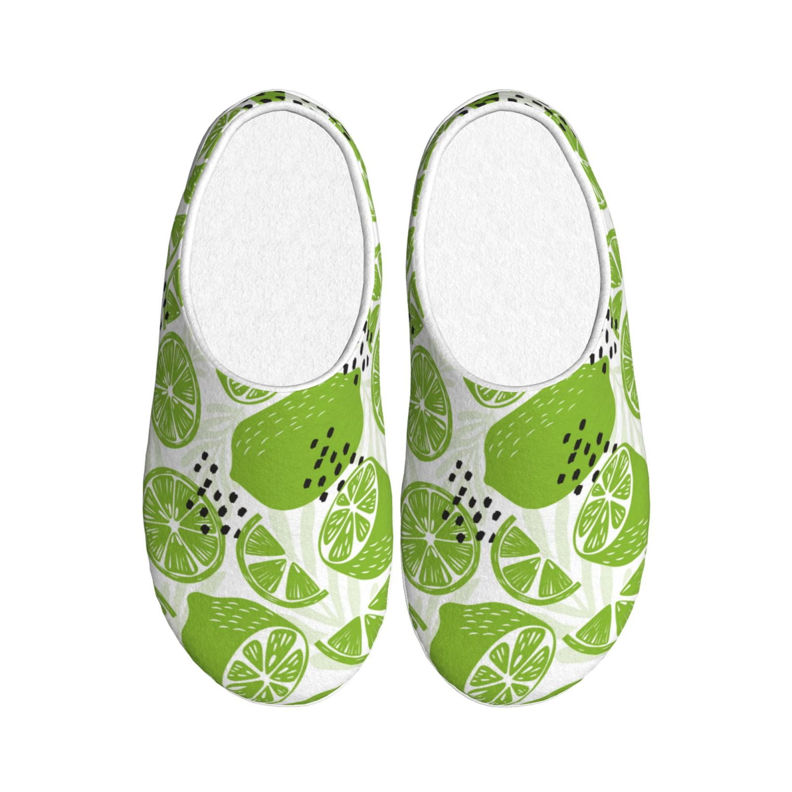 Balery Green Various Lemons Pattern Women's Fuzzy Memory Foam Slippers ...