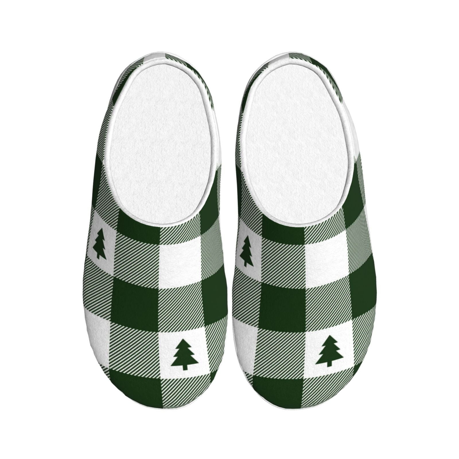 Balery Green White Lumberjack Plaid Pattern Women's Fuzzy Memory Foam ...