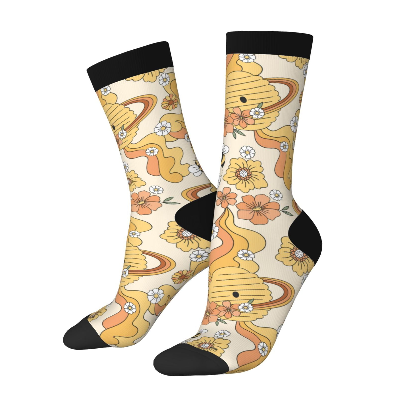 Balery Groovy Floral Pattern Crew Socks Unisex– Soft & Breathable Socks ...