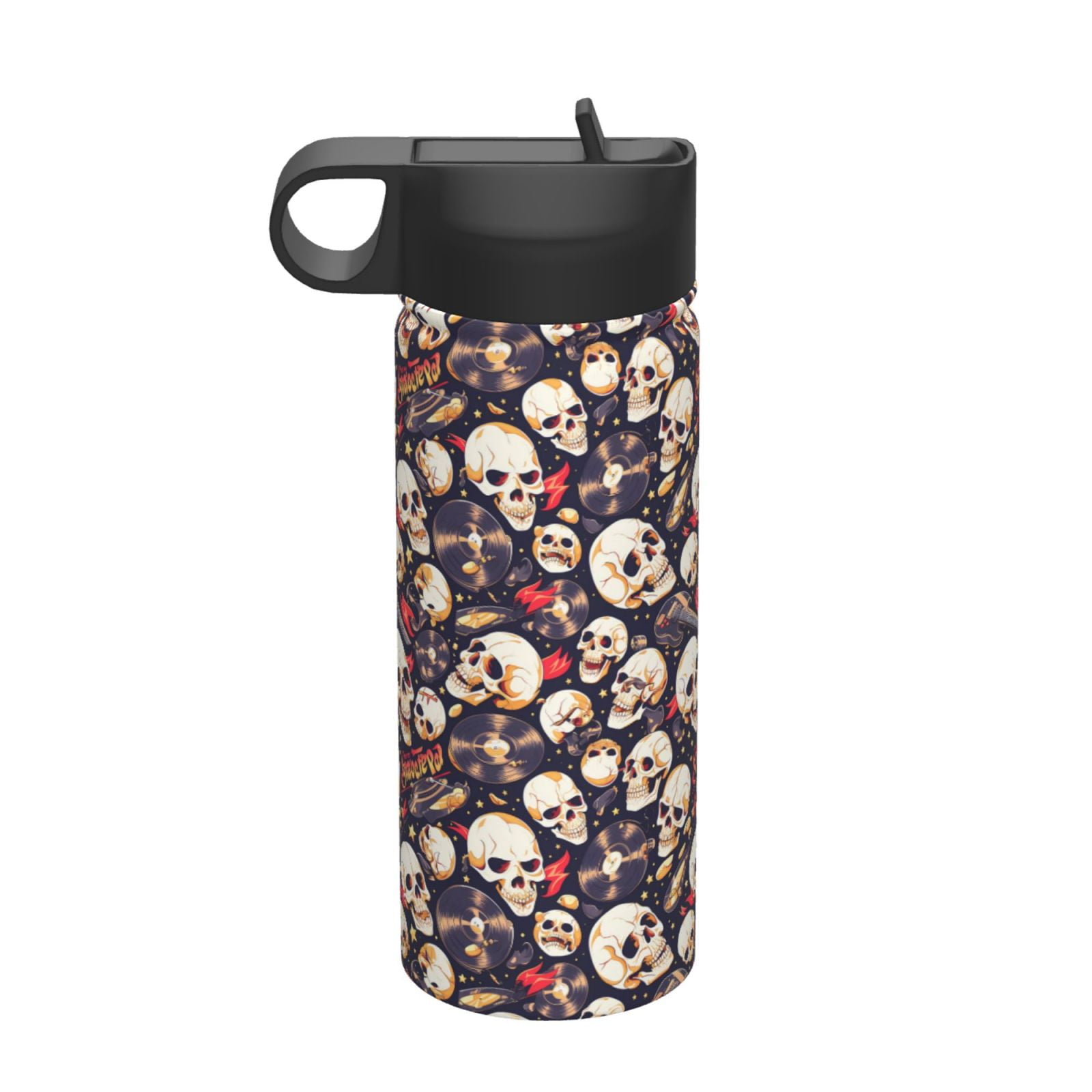 Balery Guitar Skull record Pattern Water Bottle,18oz Sports Insulated ...