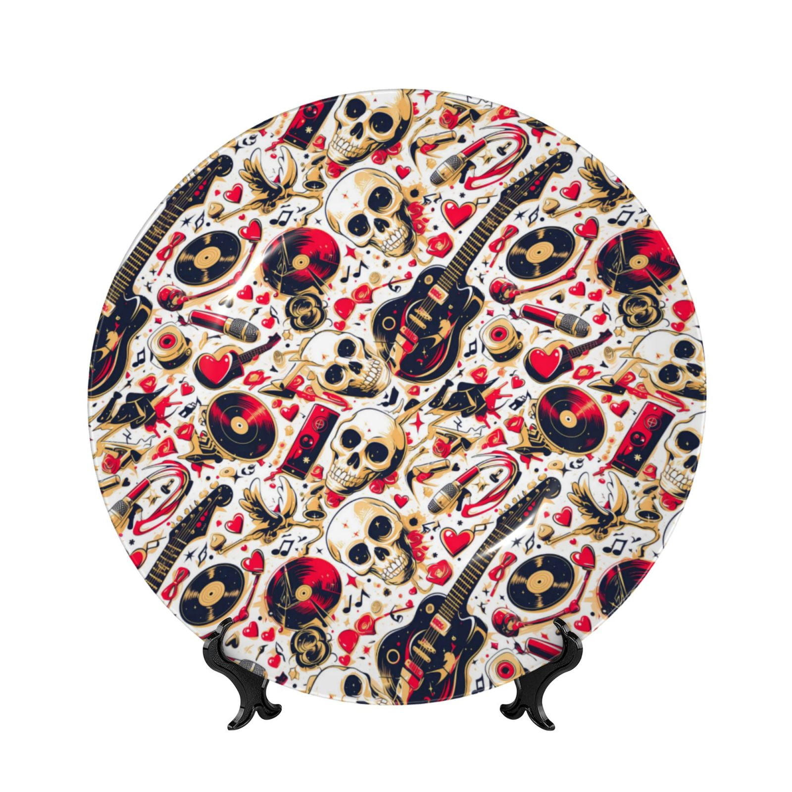 Balery Guitar Skull rock Print Bone China Decorative Plate Ceramic ...