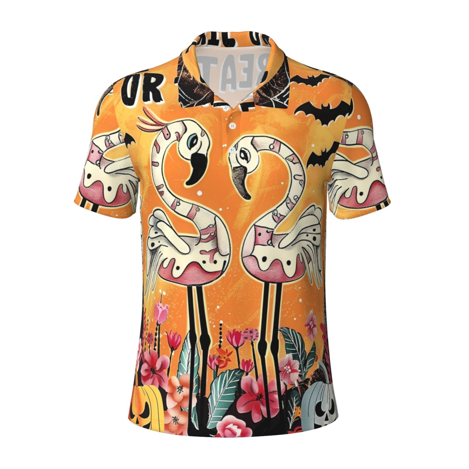 Balery Halloween Flamingos Printed Men’s Short Sleeve Polo Shirt ...