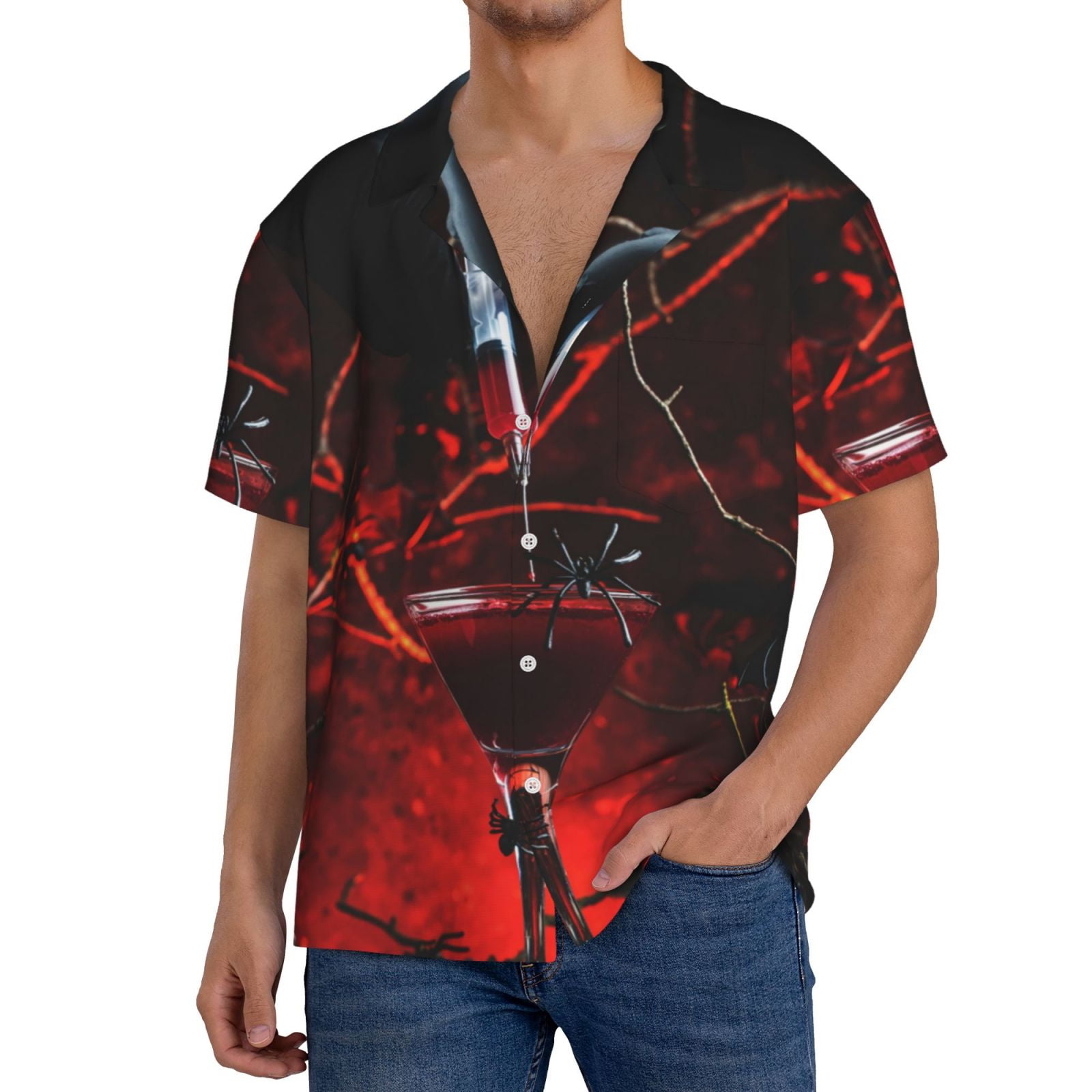 Balery Halloween Vampire Party Men's Casual Button Down Shirt Short ...