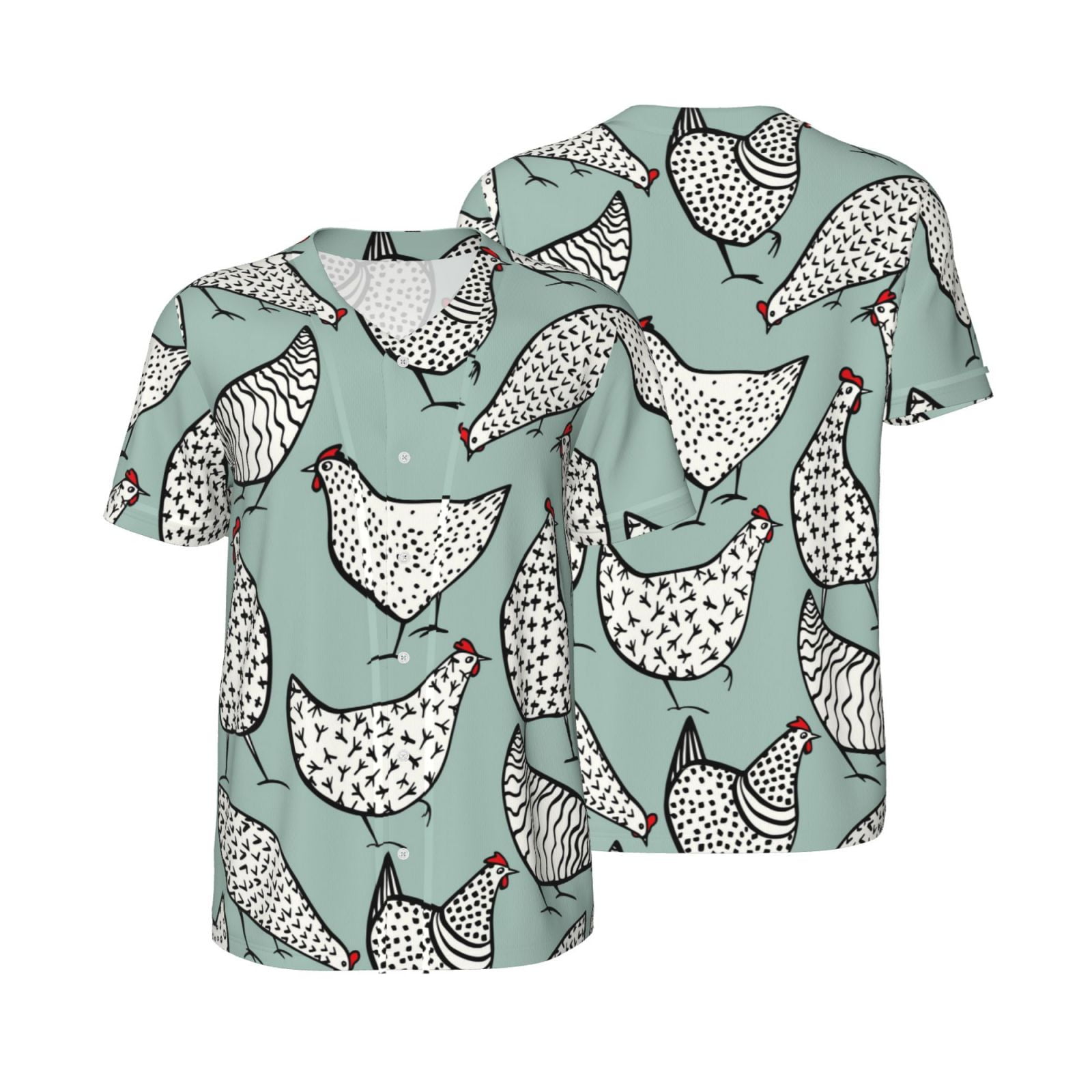 Balery Hand Drawn Chickens Baseball Jersey for Men Casual Button Down ...