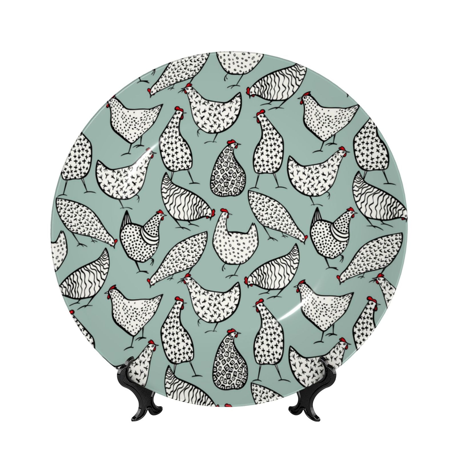 Balery Hand Drawn Chickens Print Bone China Decorative Plate Ceramic ...