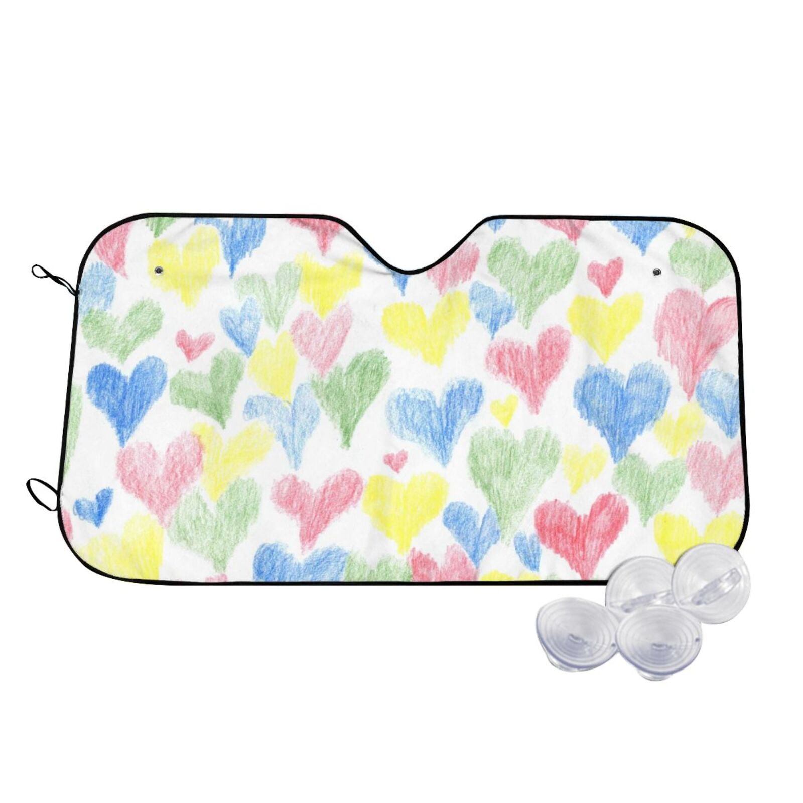 Balery Hand Drawn Colored Hearts Print Car Windshield Sun Shade ...