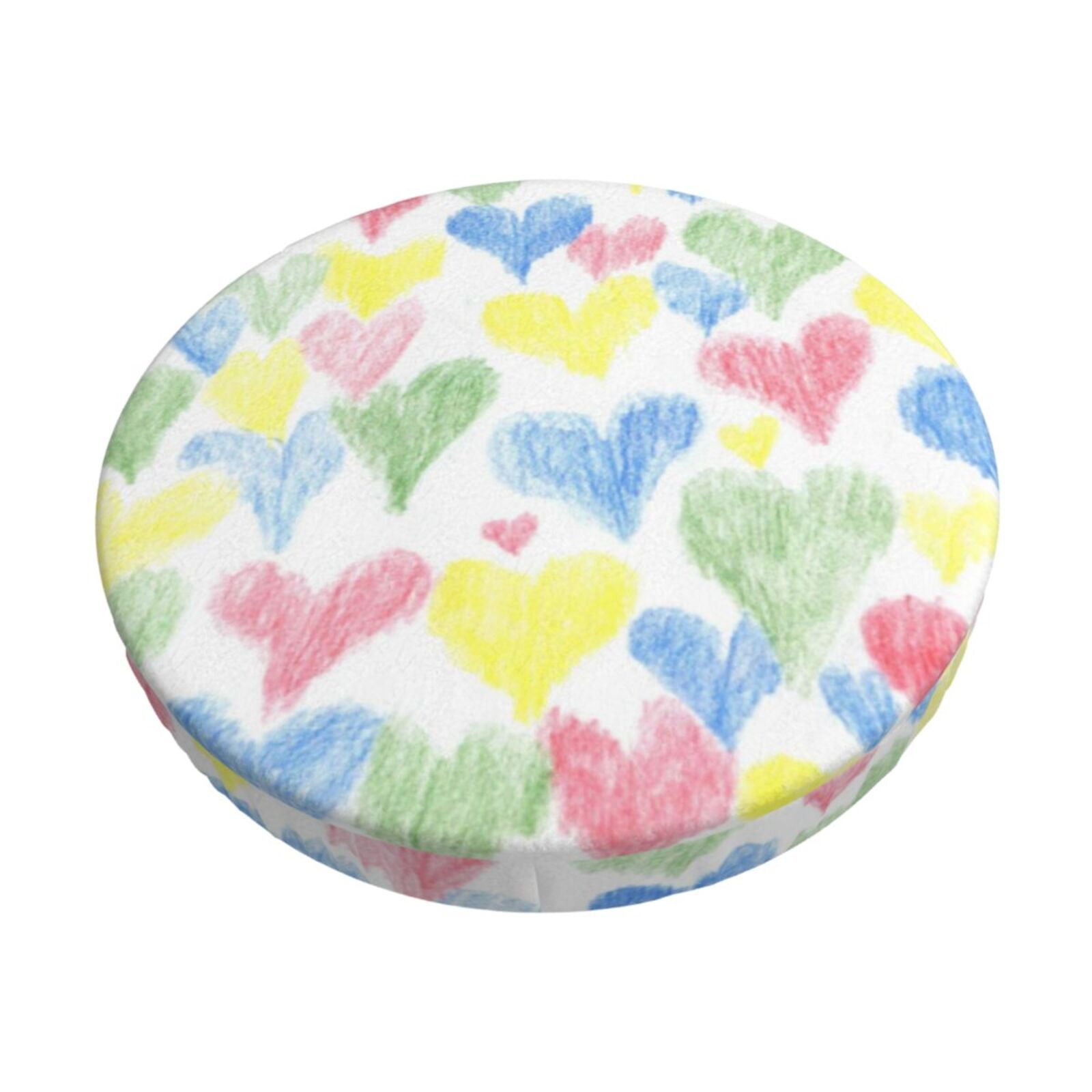 Balery Hand Drawn Colored Hearts Round Bar Stool Seat Covers Velvet ...