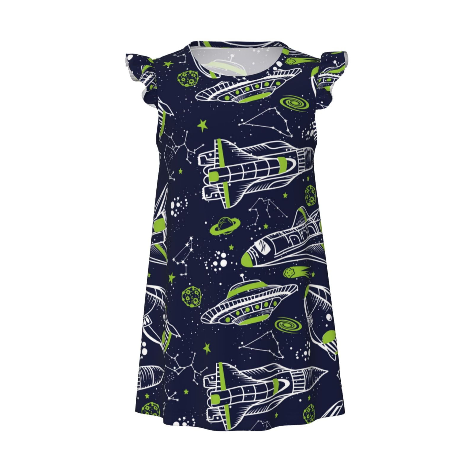 Balery Hand Drawn Rockets Princess Nightgown for Girls Flutter Sleeve ...