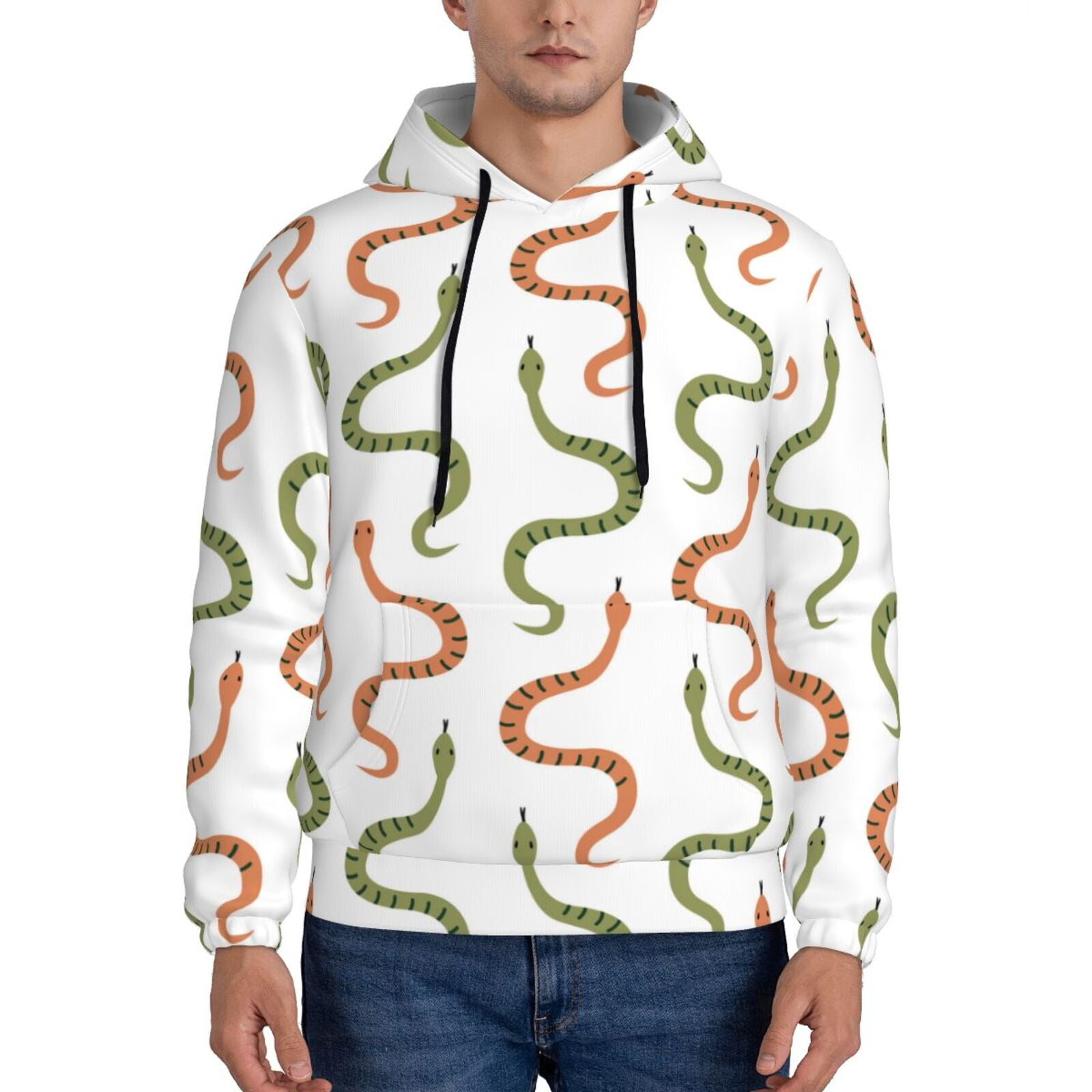 Balery Hand Drawn Snake Pattern Mens Hoodie Kangaroo Pocket Hoodie ...