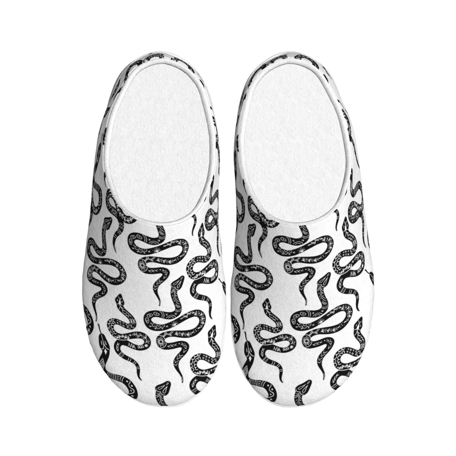 Balery Hand Drawn Snake Pattern Women's Fuzzy Memory Foam Slippers ...