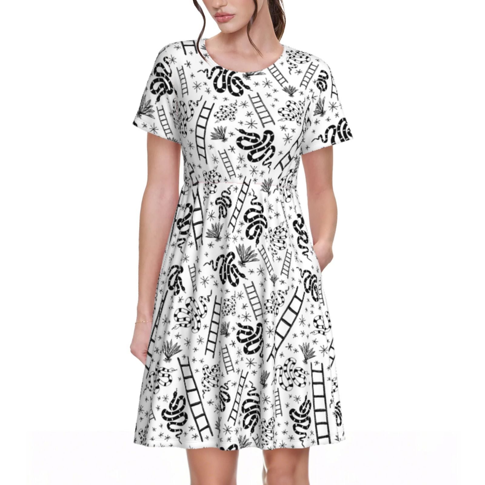 Balery Hand Drawn Snake Pattern Womens Dresses Loose Short sleeve ...