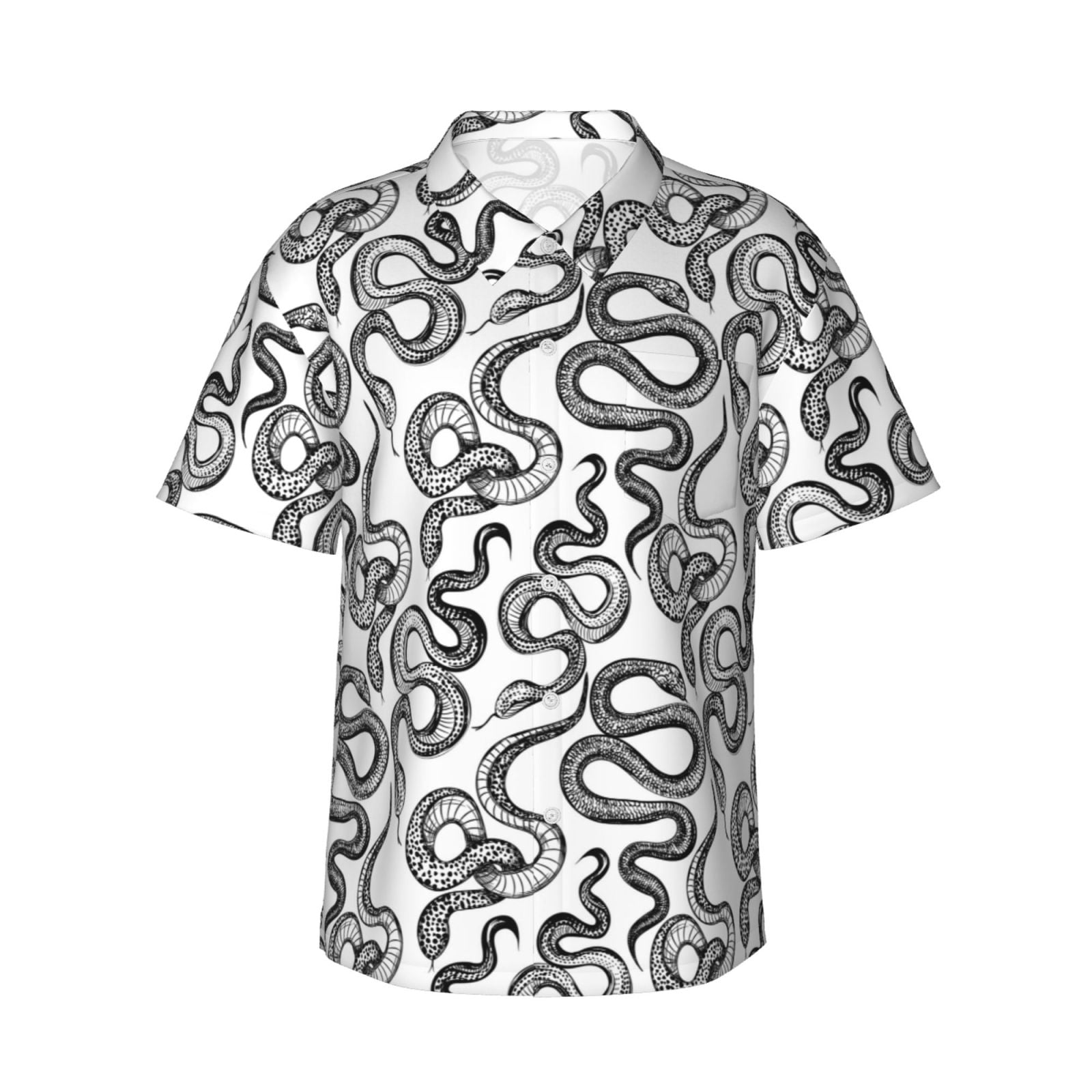 Balery Hand Drawn Snake Print Men's Hawaiian Shirts Short Sleeve Beach ...