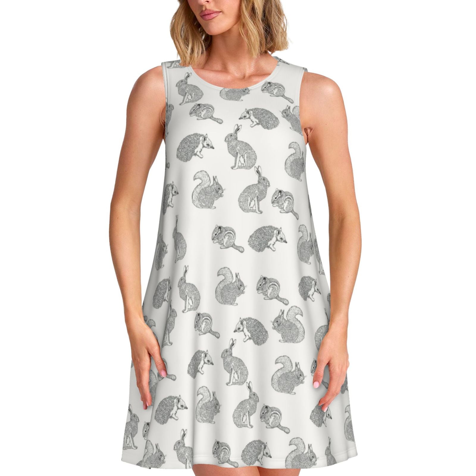 Balery Hand Drawn Squirrel Pattern Women’s Summer Dresses – Loose ...