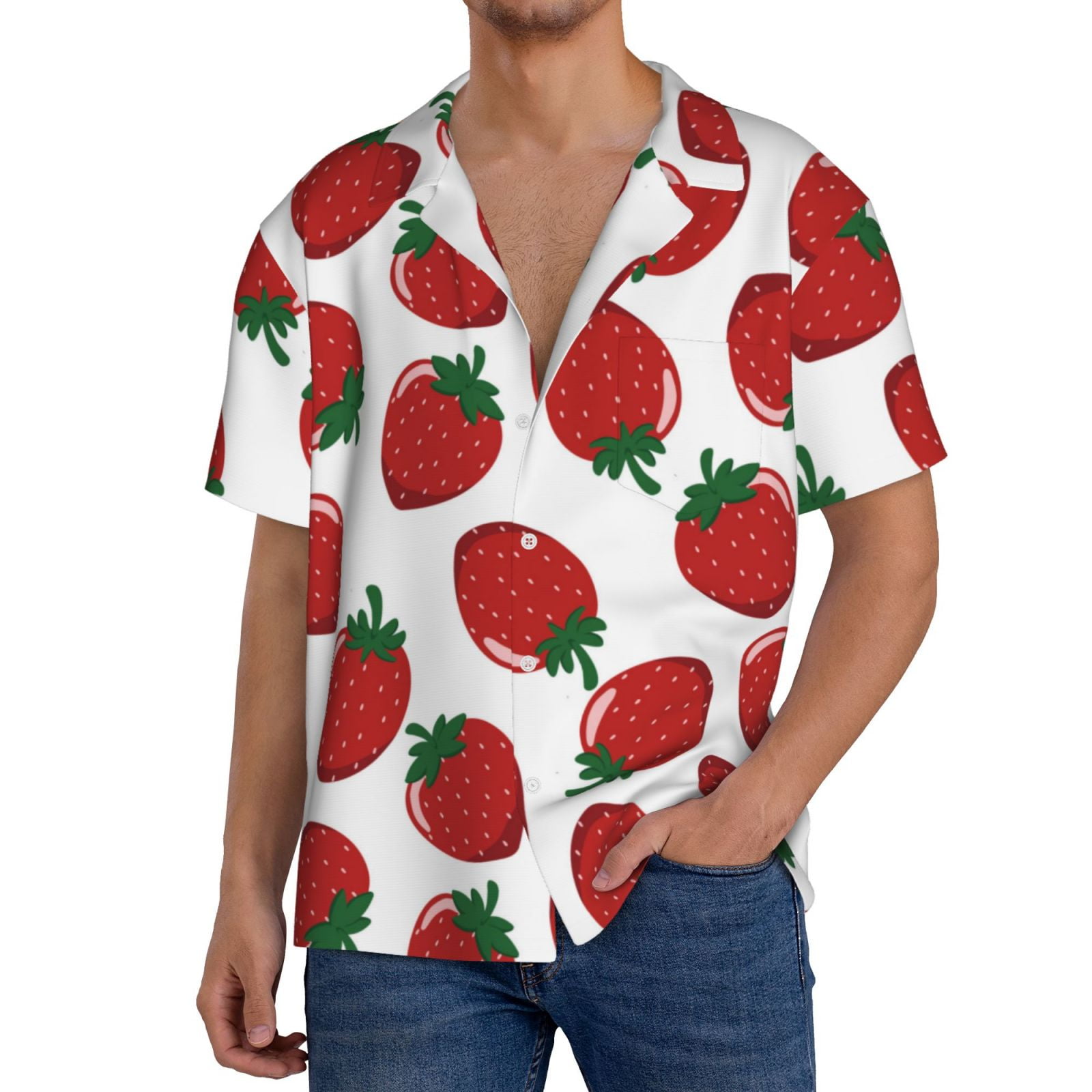 Balery Hand Drawn Strawberry Men's Casual Button Down Shirt Short ...