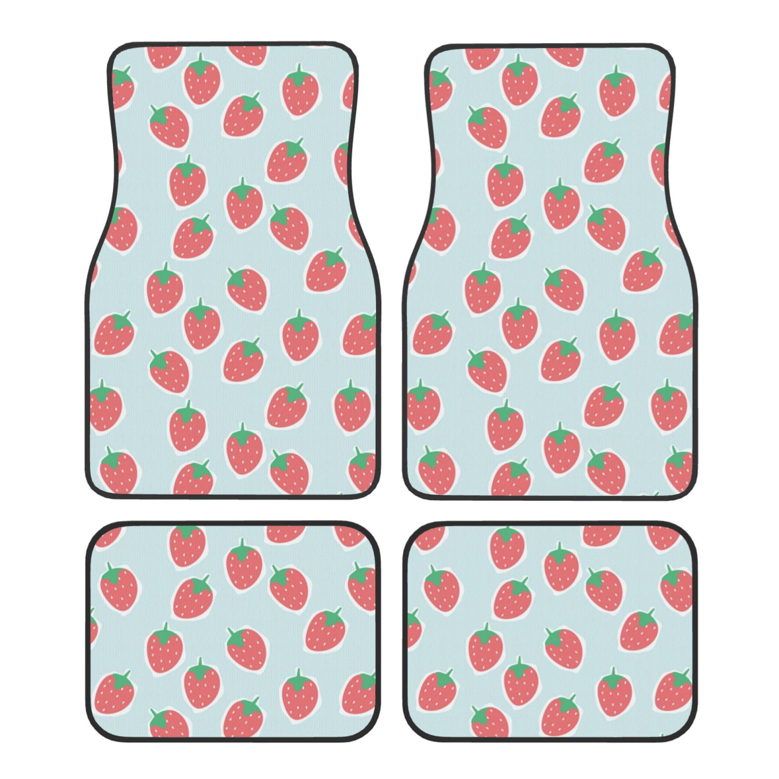 Balery Hand Drawn Strawberry Pattern 4-Piece Floor Mats, Heavy-Duty ...
