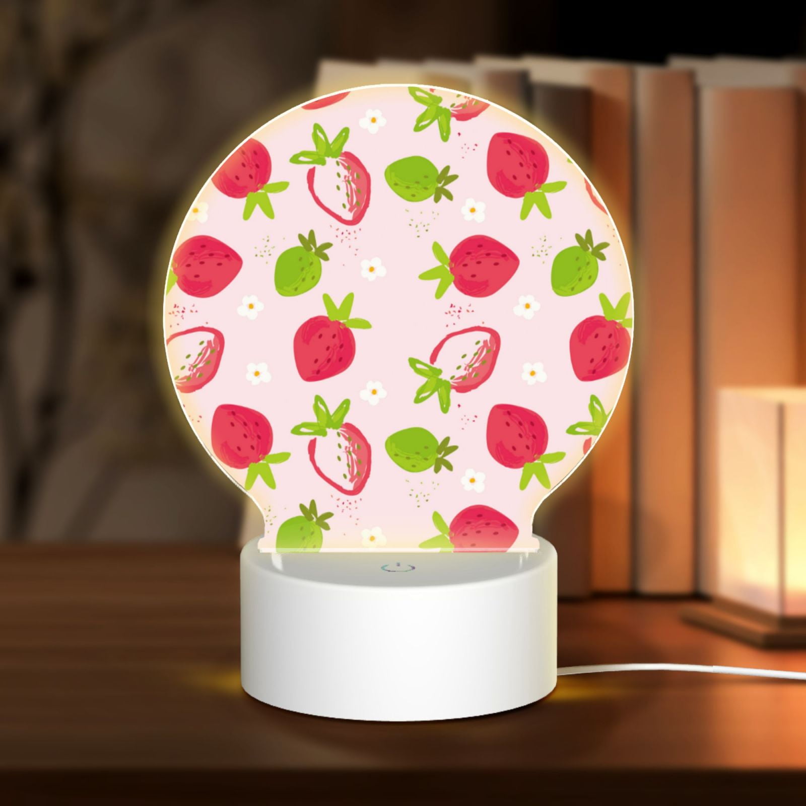 Balery Hand Drawn Strawberry Pattern Acrylic Night Light Gift with 3 ...