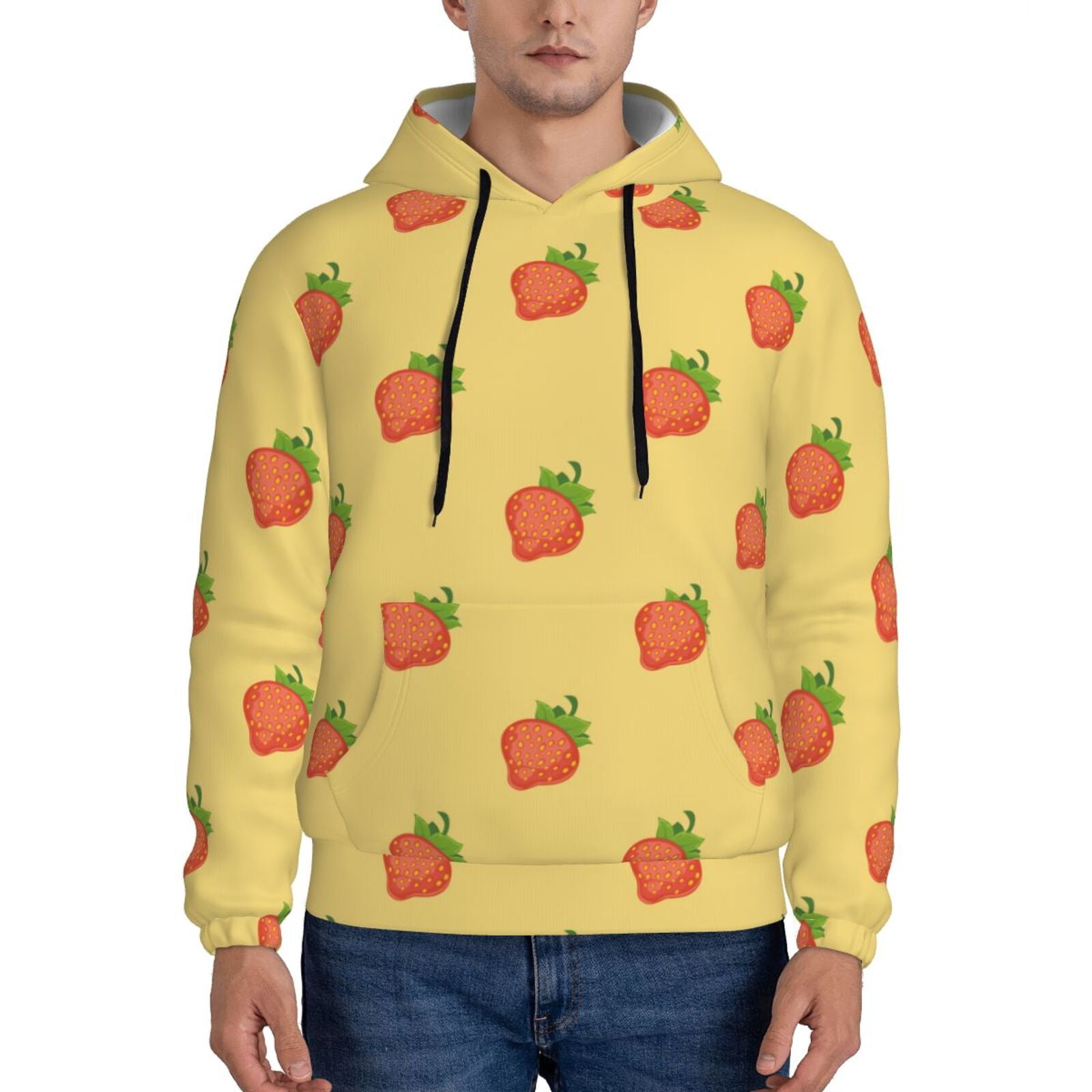 Balery Hand Drawn Strawberry Pattern Mens Hoodie Kangaroo Pocket Hoodie ...