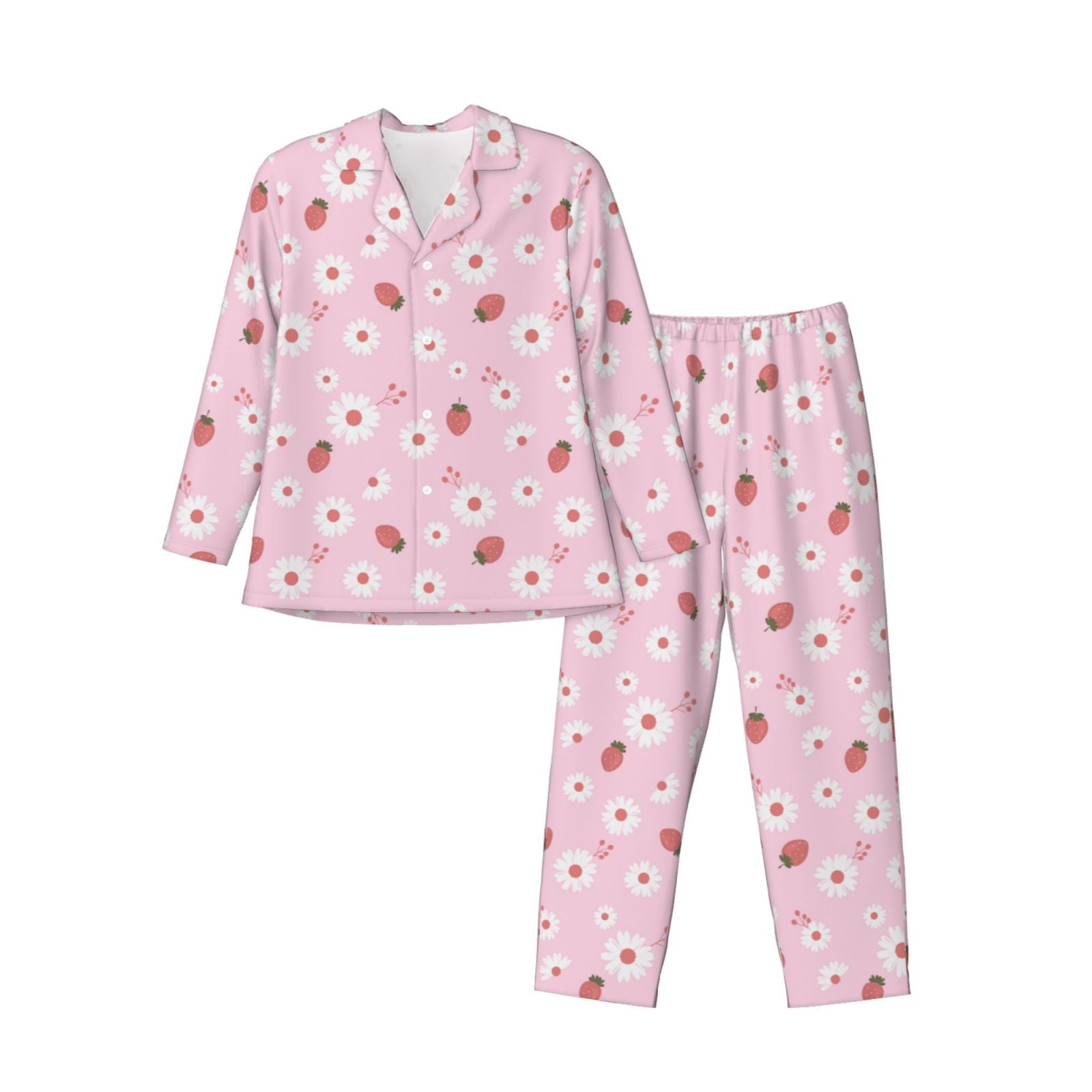 Balery Hand Drawn Strawberry Pattern Pajama Sets for Men Long Sleeve 2 ...