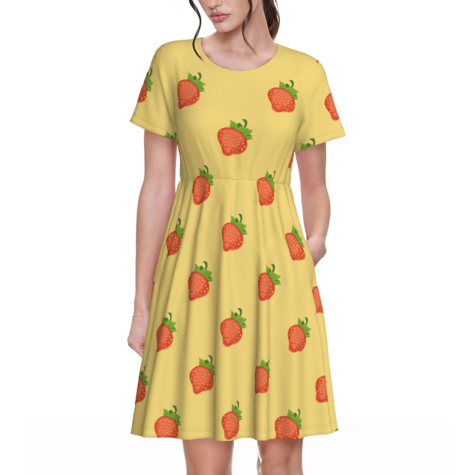 Balery Hand Drawn Strawberry Pattern Womens Dresses Loose Short sleeve ...