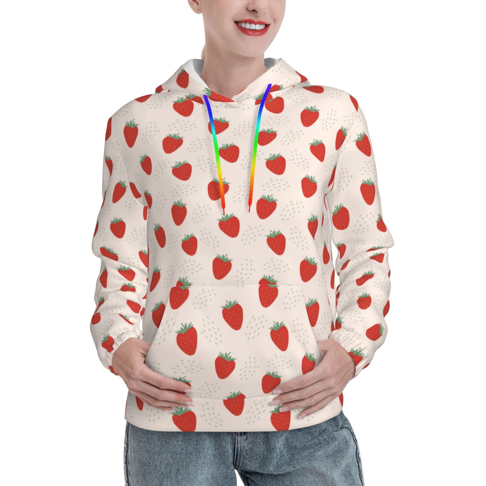 Balery Hand Drawn Strawberry Pattern Womens Long Sleeve Hoodie ...