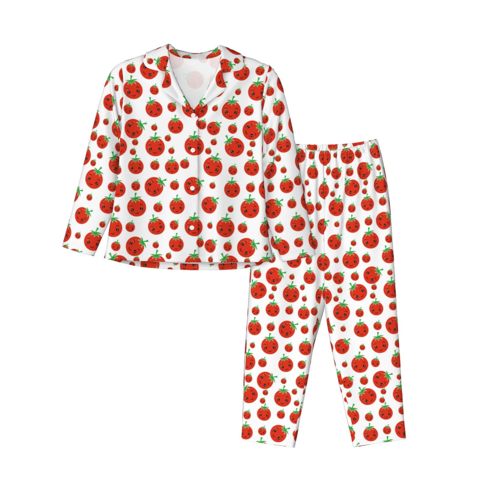 Balery Hand Drawn Tomatoes Pattern Pajama Sets for Women Long Sleeve 2 ...