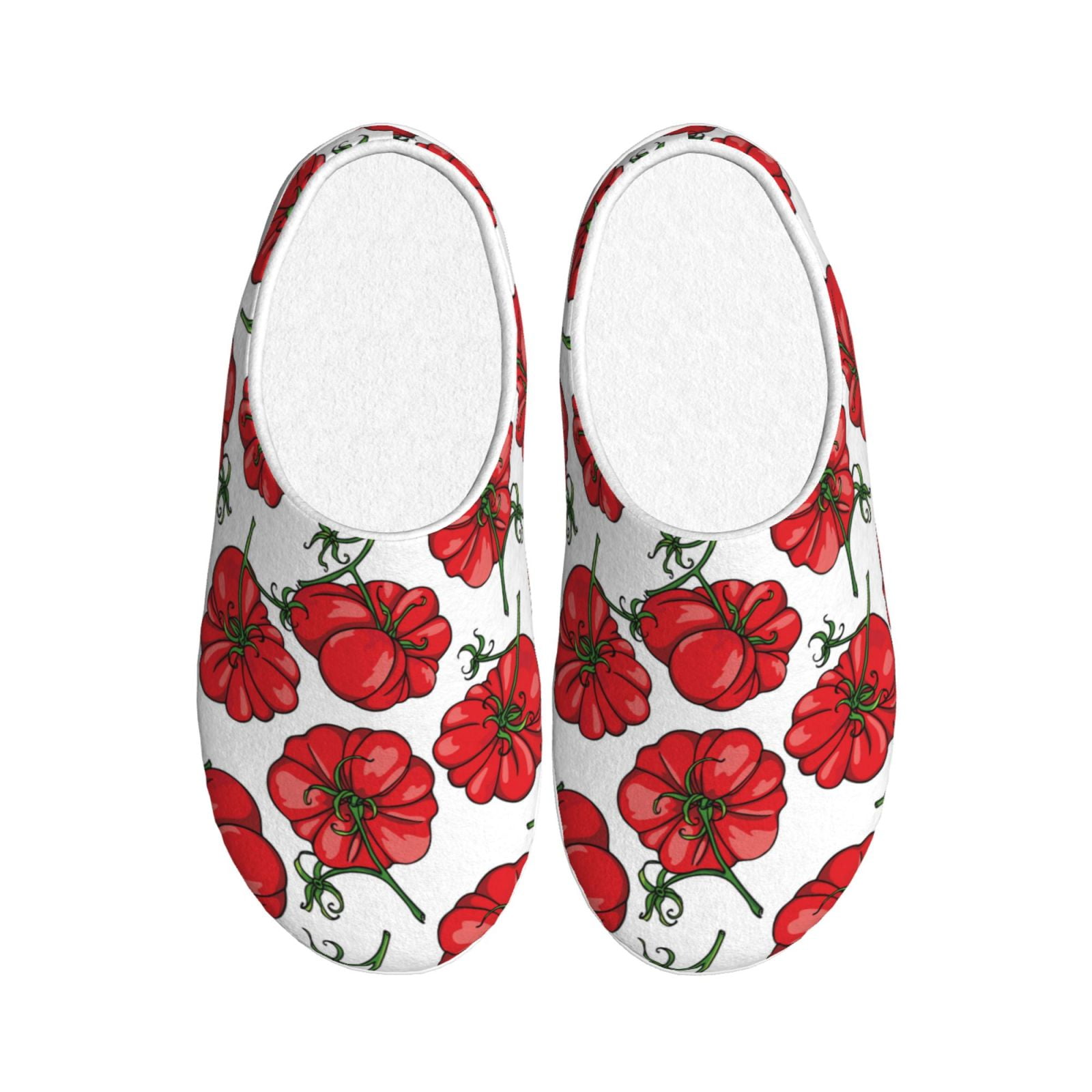 Balery Hand Drawn Tomatoes Pattern Women's Fuzzy Memory Foam Slippers ...