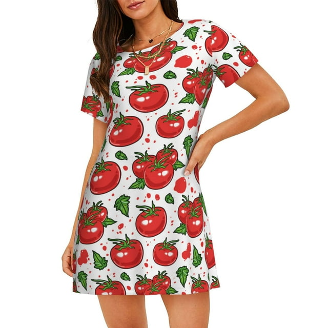 Balery Hand Drawn Tomatoes Pattern Womens Short Sleeve Sleepshirt ...