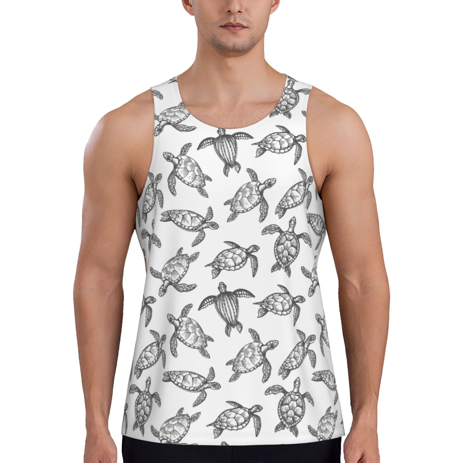 Balery Hand Drawn Turtle Pattern Men's Workout Tank Top Gym Muscle Tee ...