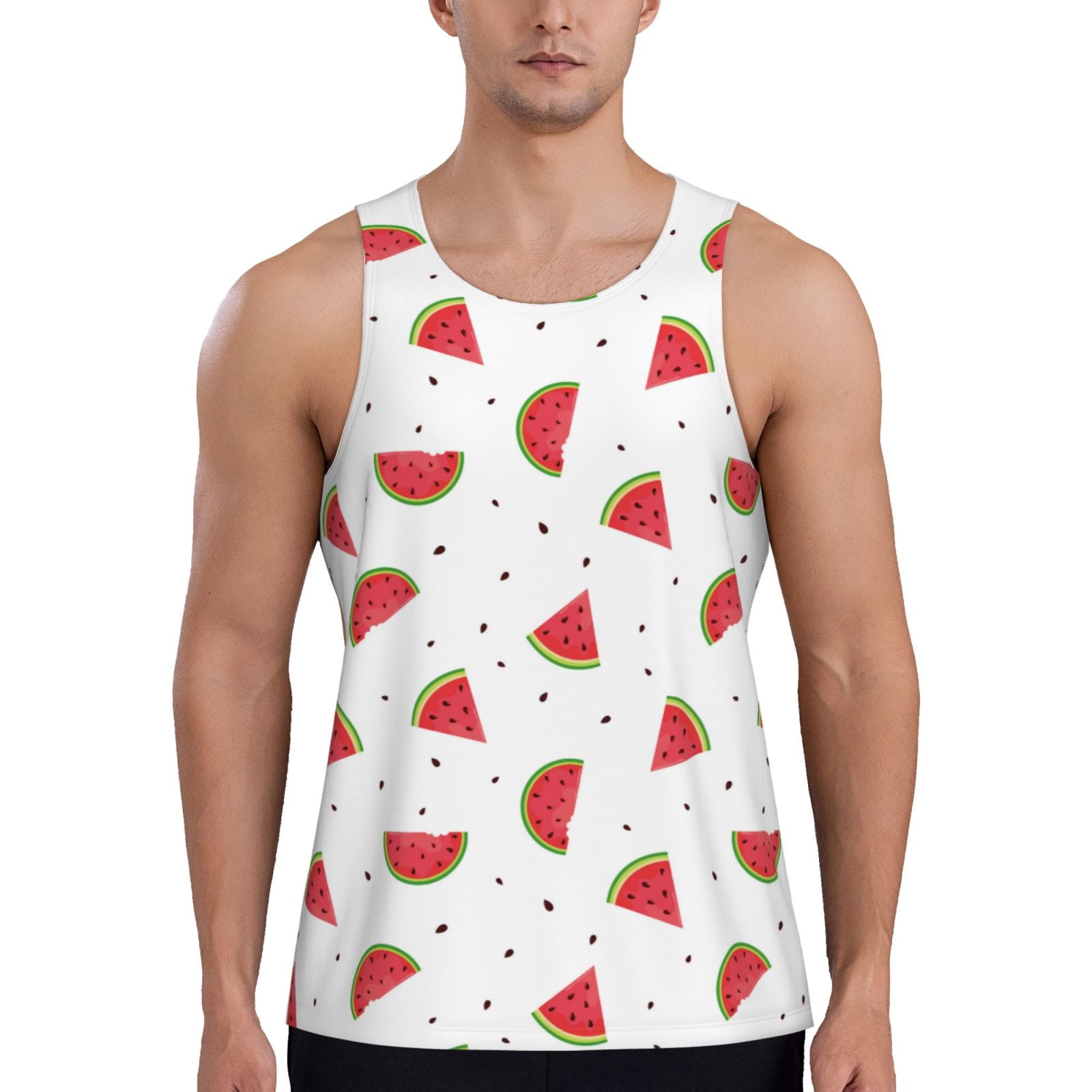 Balery Hand Drawn Watermelon Pattern Men's Workout Tank Top Gym Muscle ...