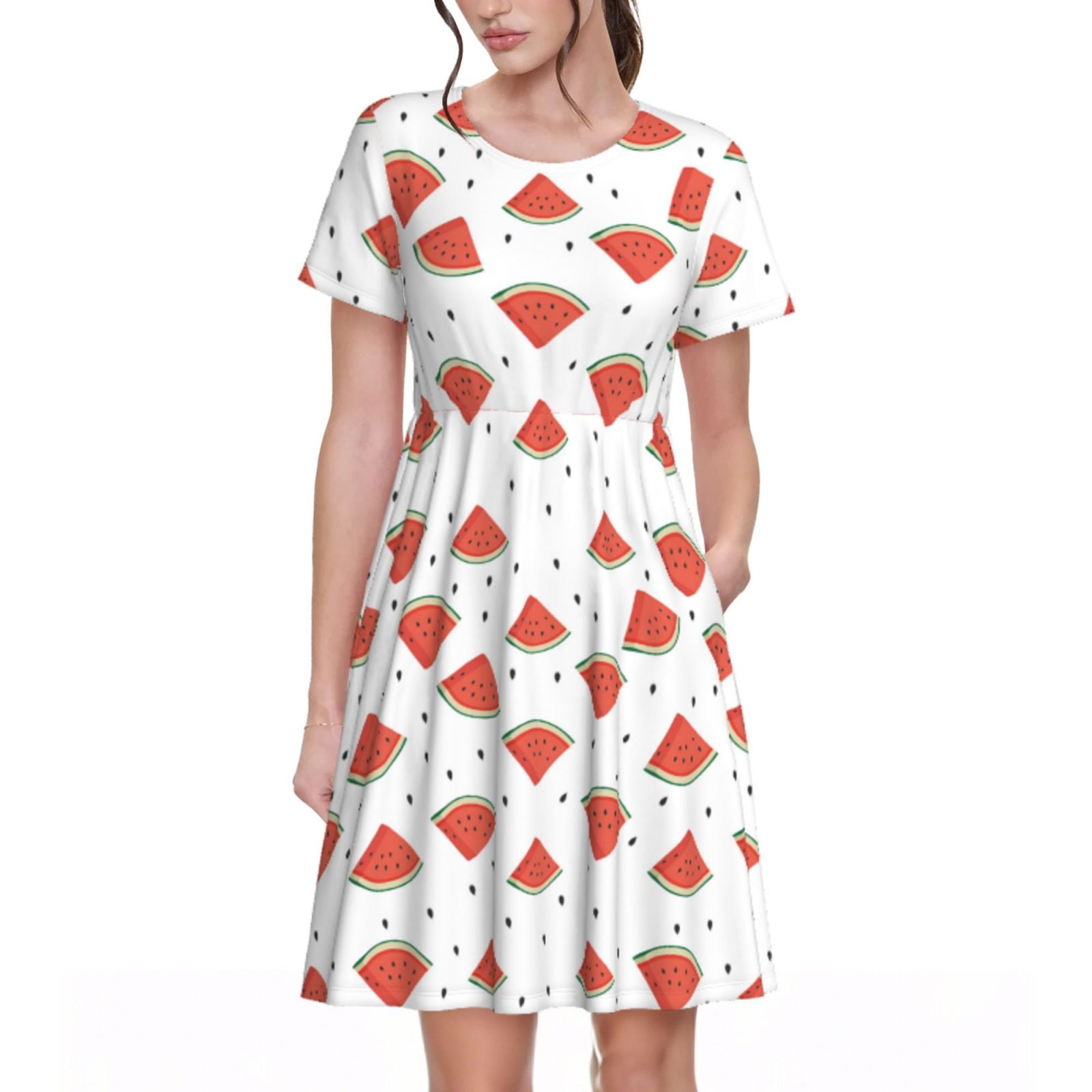 Balery Hand Drawn Watermelon Pattern Womens Dresses Loose Short sleeve ...