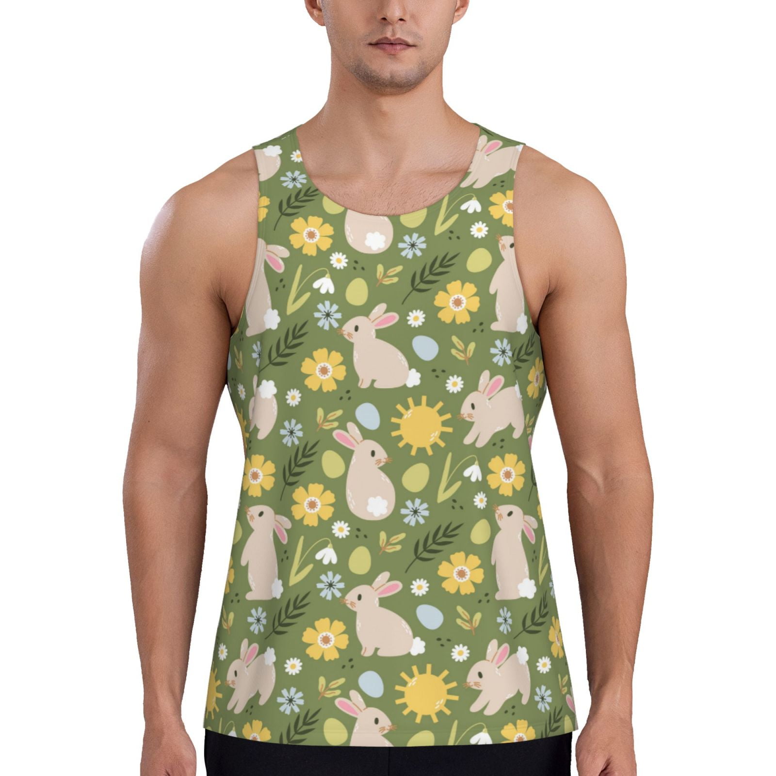 Balery Happy Easter Pattern Men's Workout Tank Top Gym Muscle Tee ...