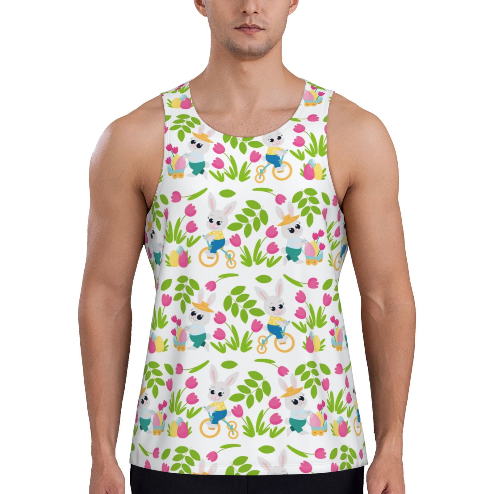 Balery Happy Easter Pattern Men's Workout Tank Top Gym Muscle Tee ...