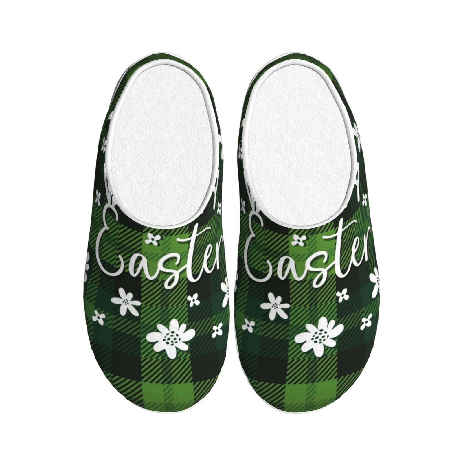 Balery Happy Easter Pattern Women's Fuzzy Memory Foam Slippers Fluffy ...