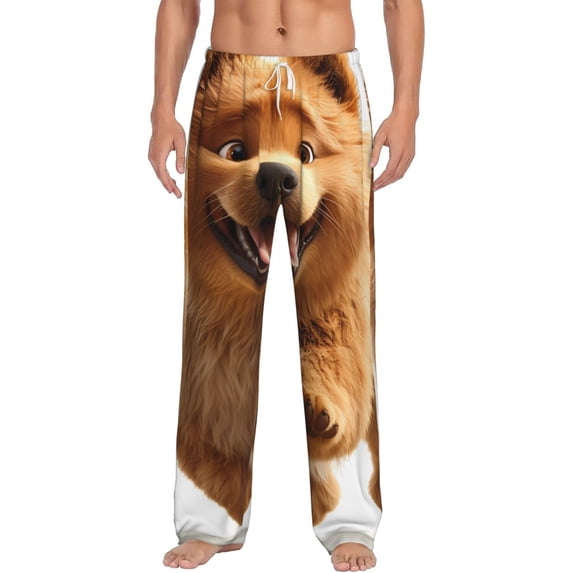 Balery Happy Fluffy Running Dog print Men's Pajama Pants,Ultra ...