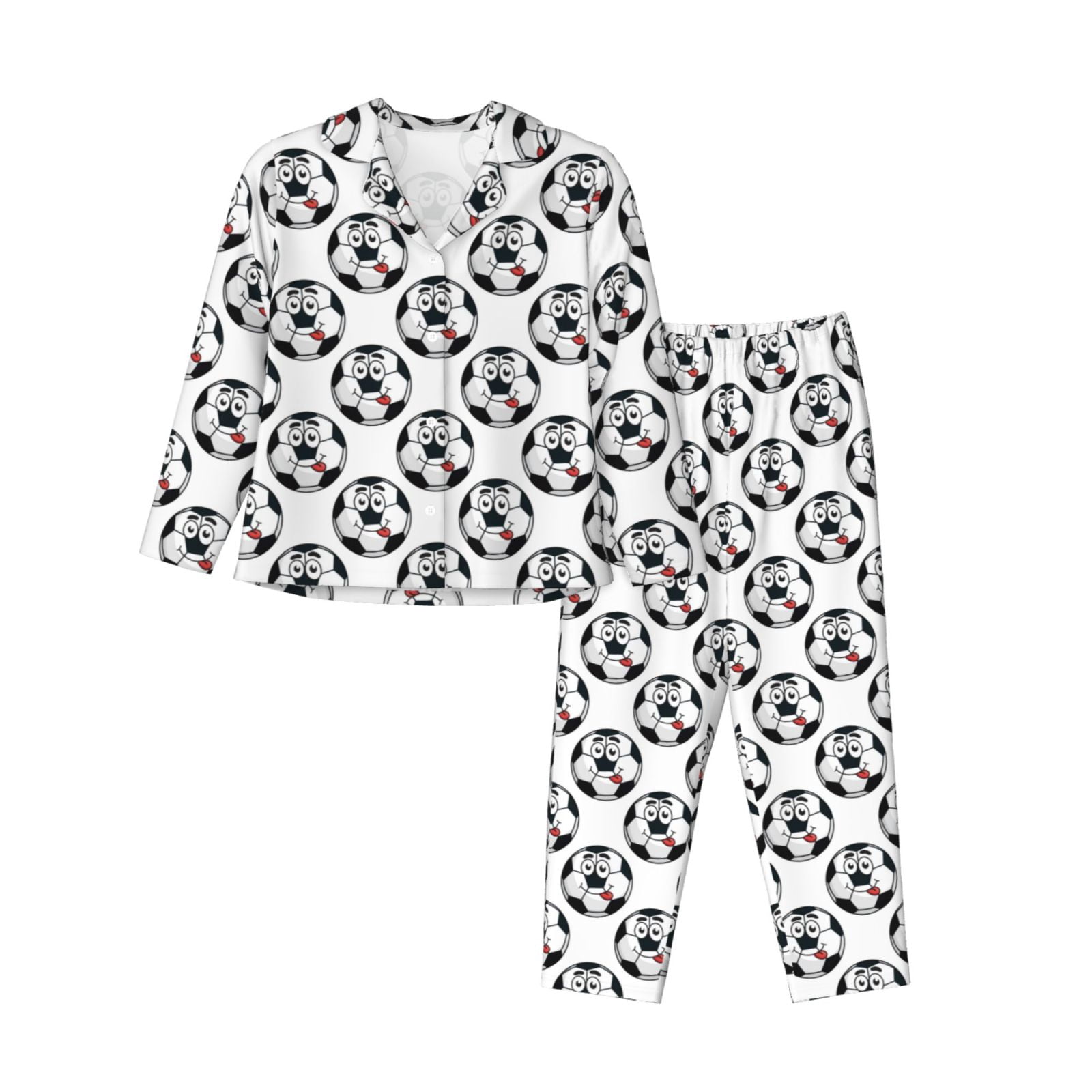 Balery Happy Football Pattern Pajama Sets for Women Long Sleeve 2 Piece ...