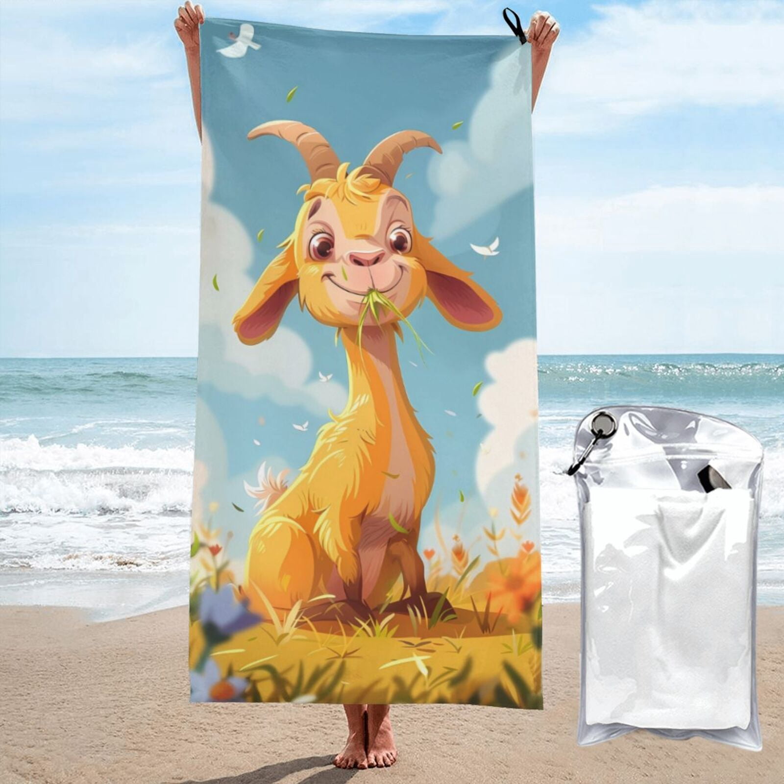 Balery Happy Goat In Meadow Print Towels - Luxurious Jumbo Bath Sheet ...