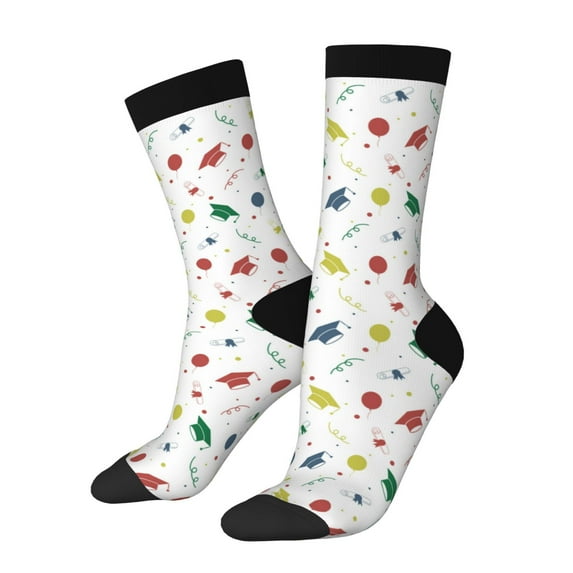 Balery Happy Graduation Pattern Crew Socks Unisex– Soft & Breathable ...
